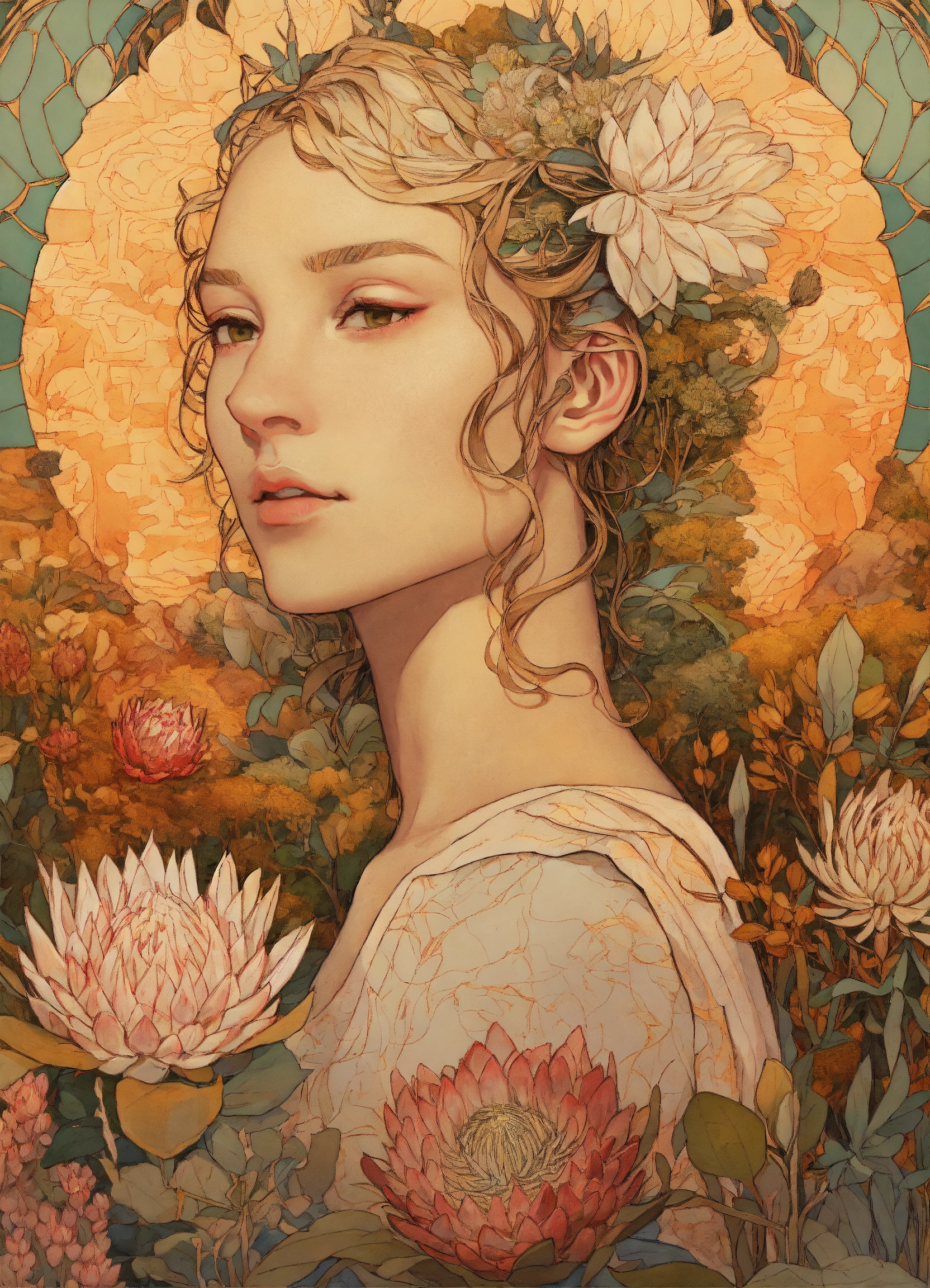 Lexica - A modern illustration. Heavy detail. a portrait of Protea ...