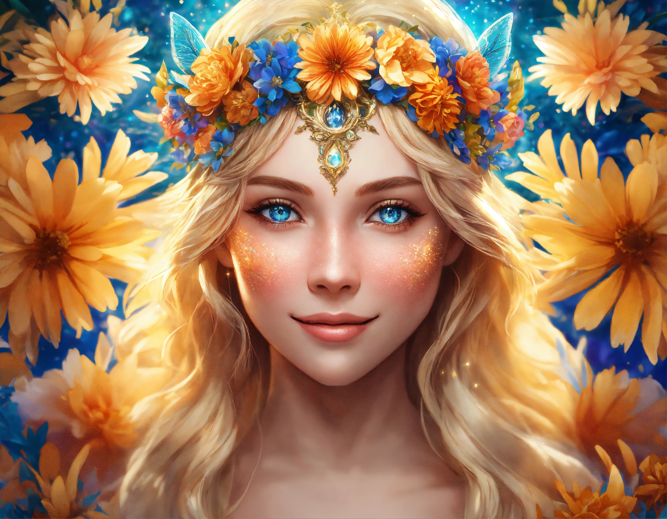 Lexica - Symmetry, beautiful floral and glitter fairy, smiling, hyper ...