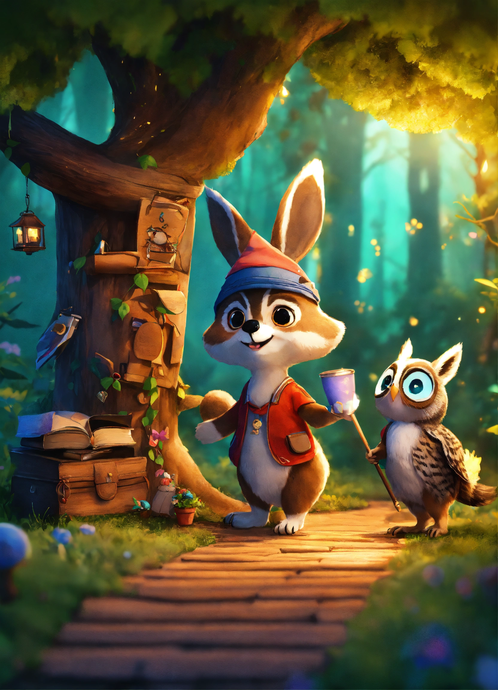 Lexica - Creating a story raccoon rabbit and owl a magical school in ...