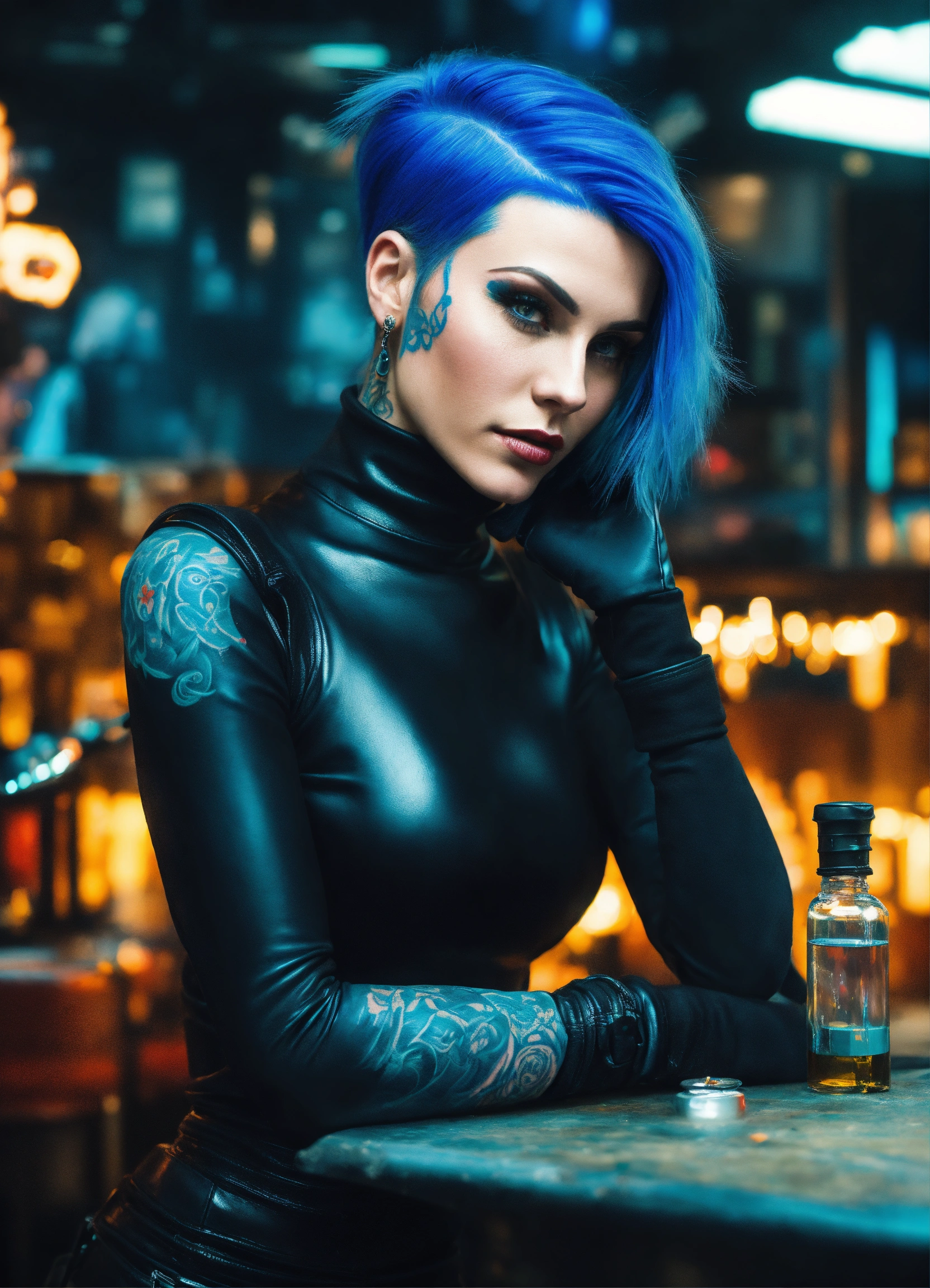 Lexica - Cyberpunk Russian named Katya cyberpunk with steel blue hair ...