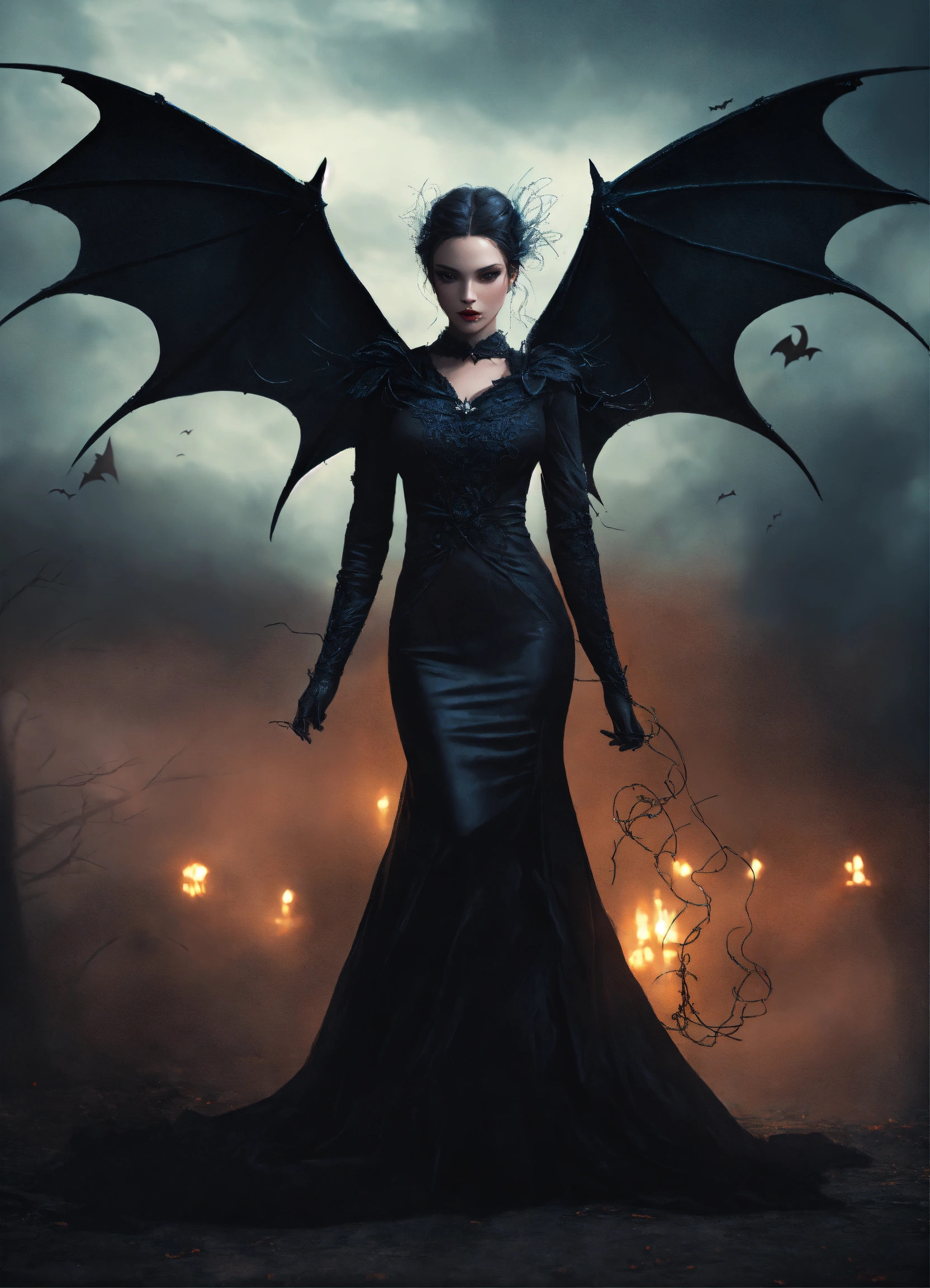 Lexica - Full body evil vampire woman entangled in a dark mist spiral ...