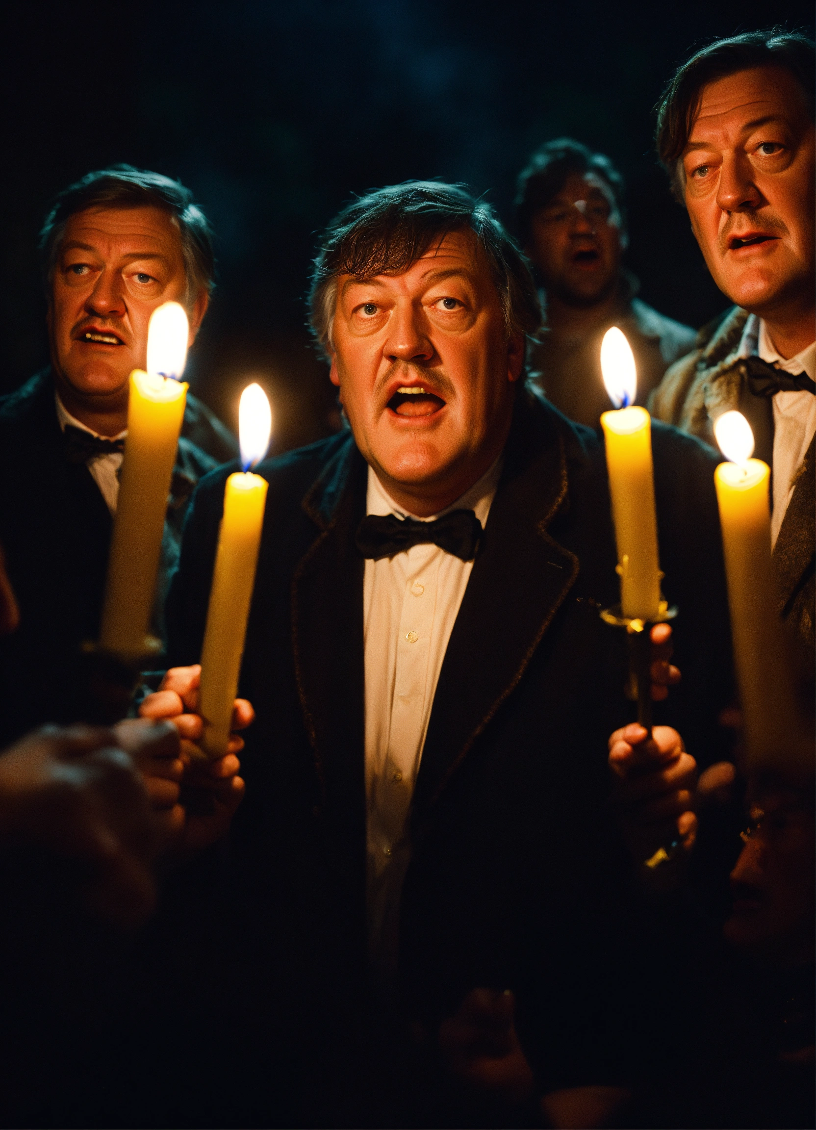 Lexica - Cinematic Portrait of Stephen fry and over 20 of his Identical ...
