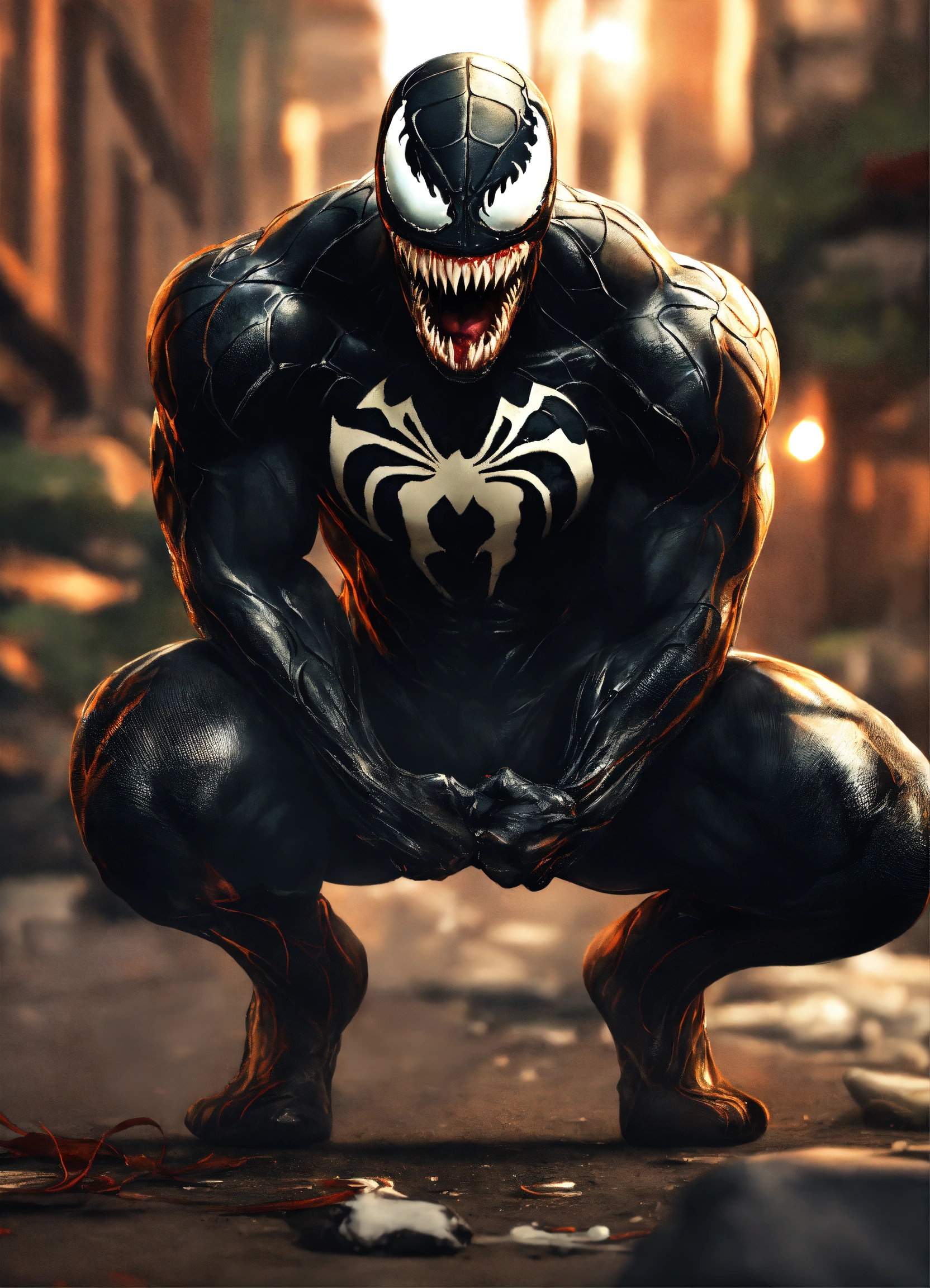 Lexica - "Ultra-realistic image of Venom on his knees, tightly covering ...