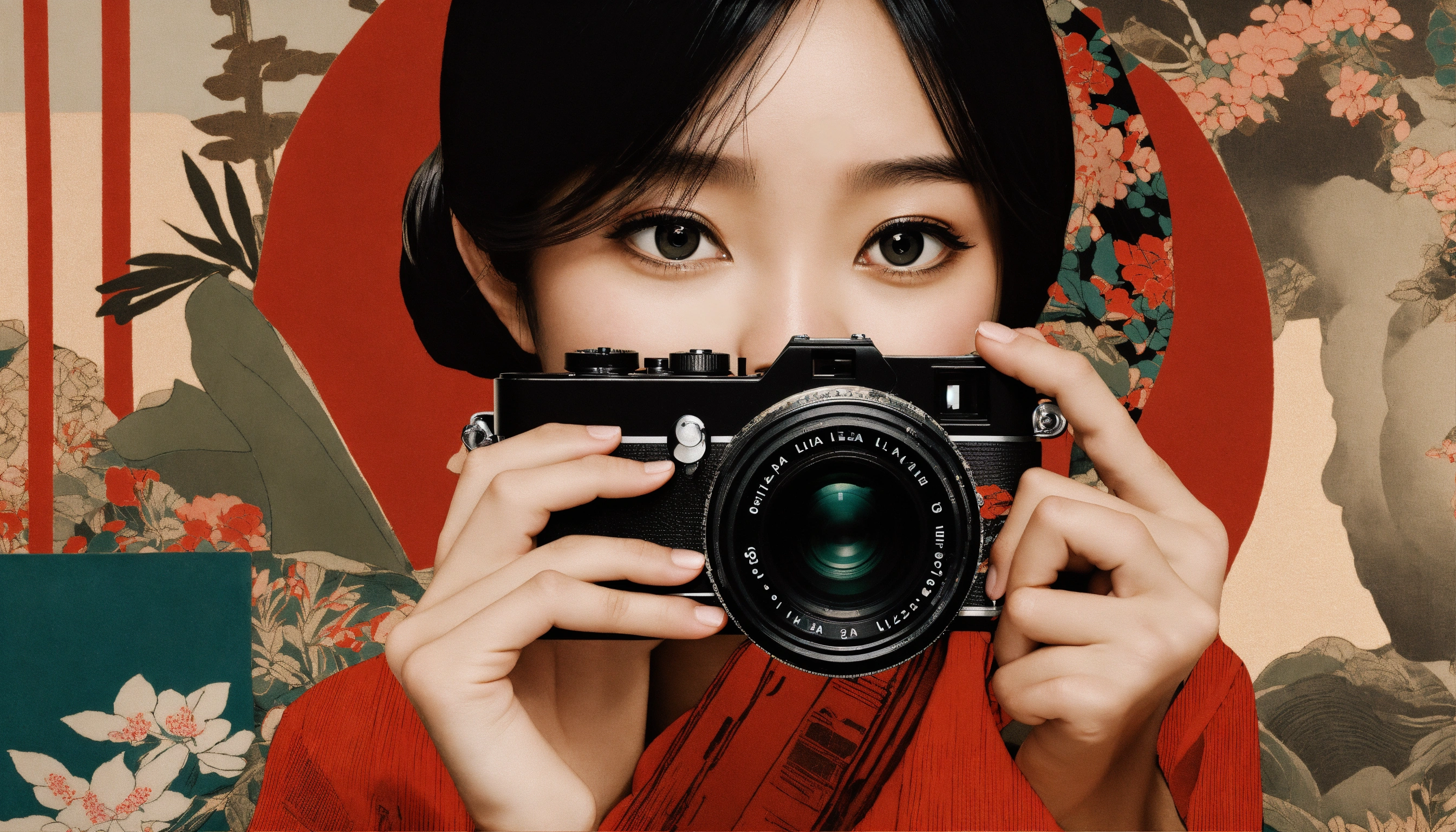 Lexica - A collage of a Leica camera with a Japanese beautiful girl, capturing its essence ...