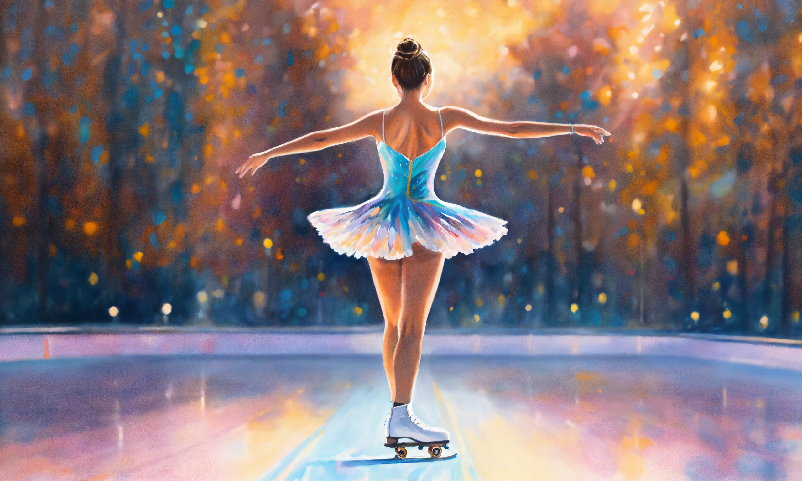 Lexica - Full body acrylic painting of a young female figure skater ...