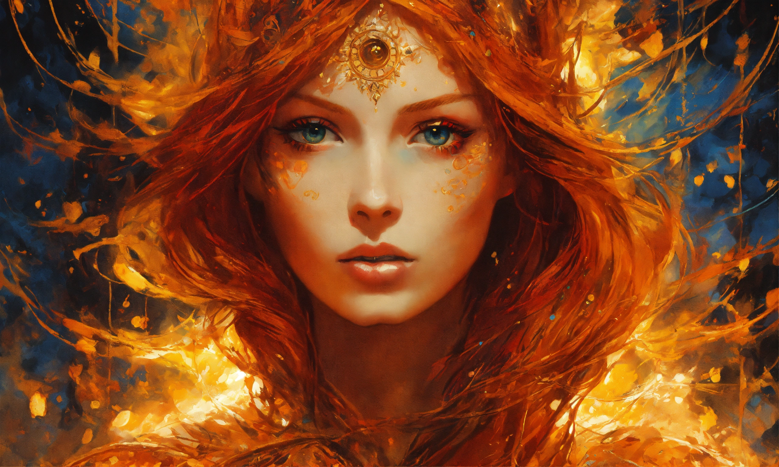 Lexica - Pop Art, mystical mesmerizing redhead celestial being, amber ...