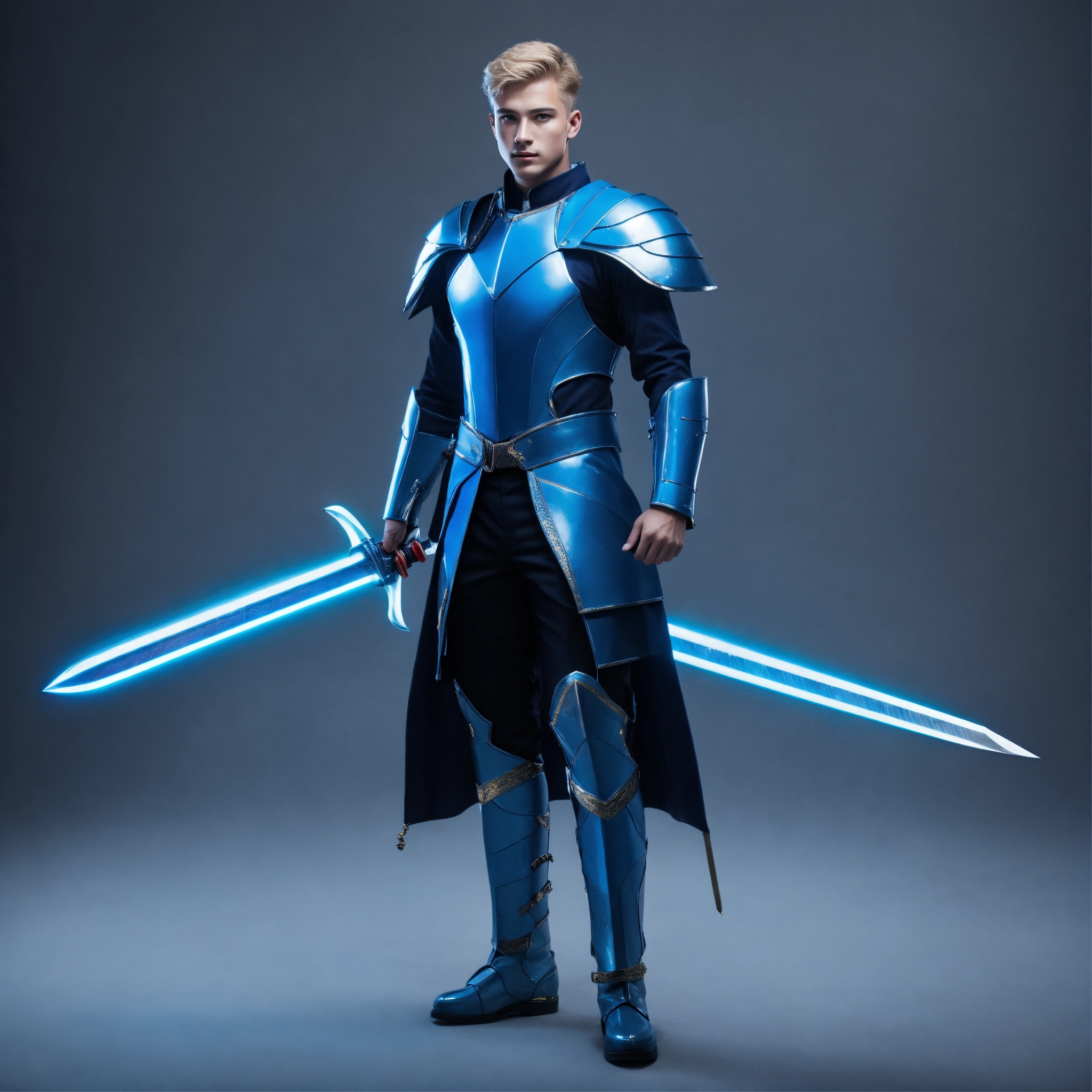 Lexica - Young blode male noble in futuristic blue uniform with steel ...