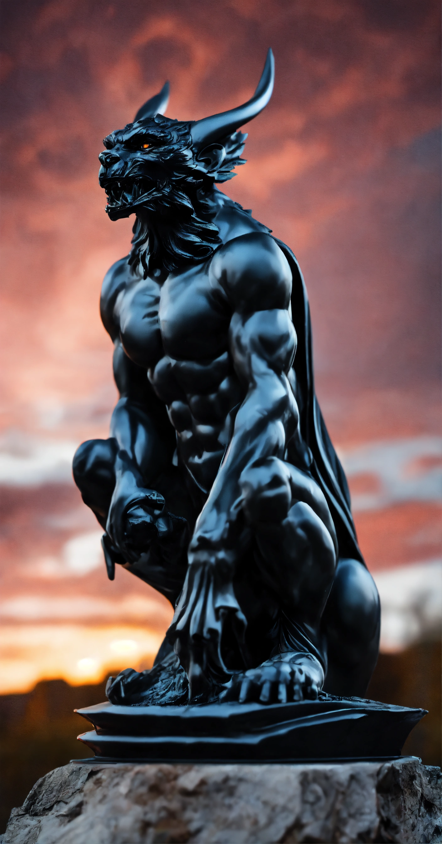 Lexica - A black obsidian statue sinister in nature of a gargoyle hyper ...