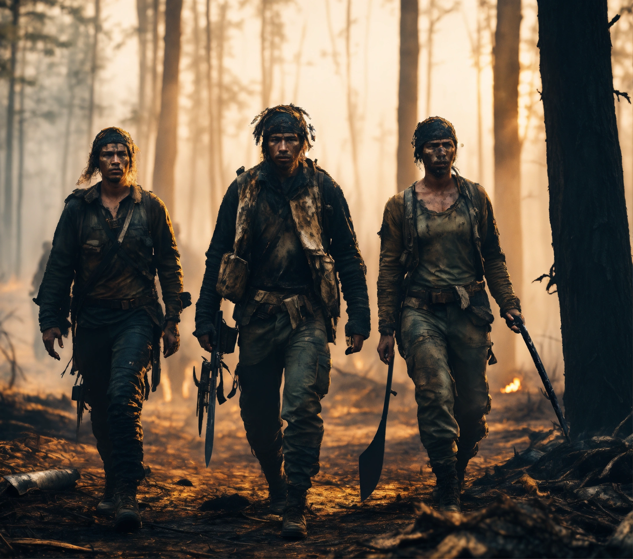 Lexica - A realistic photo of three different survivors dressed in ...