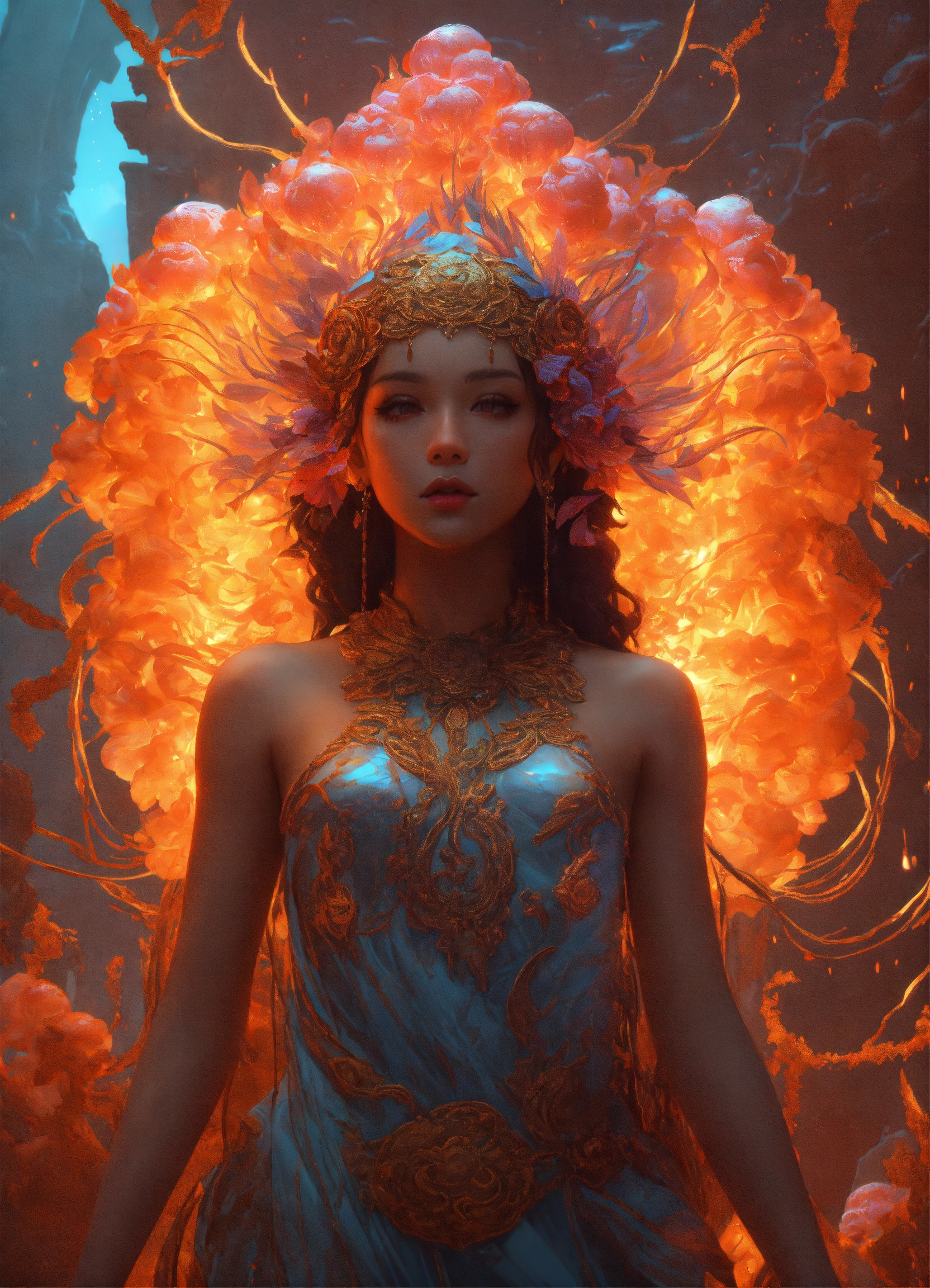 Lexica - Fire nymphs, intricate fashion, aether, surrounded by floating ...