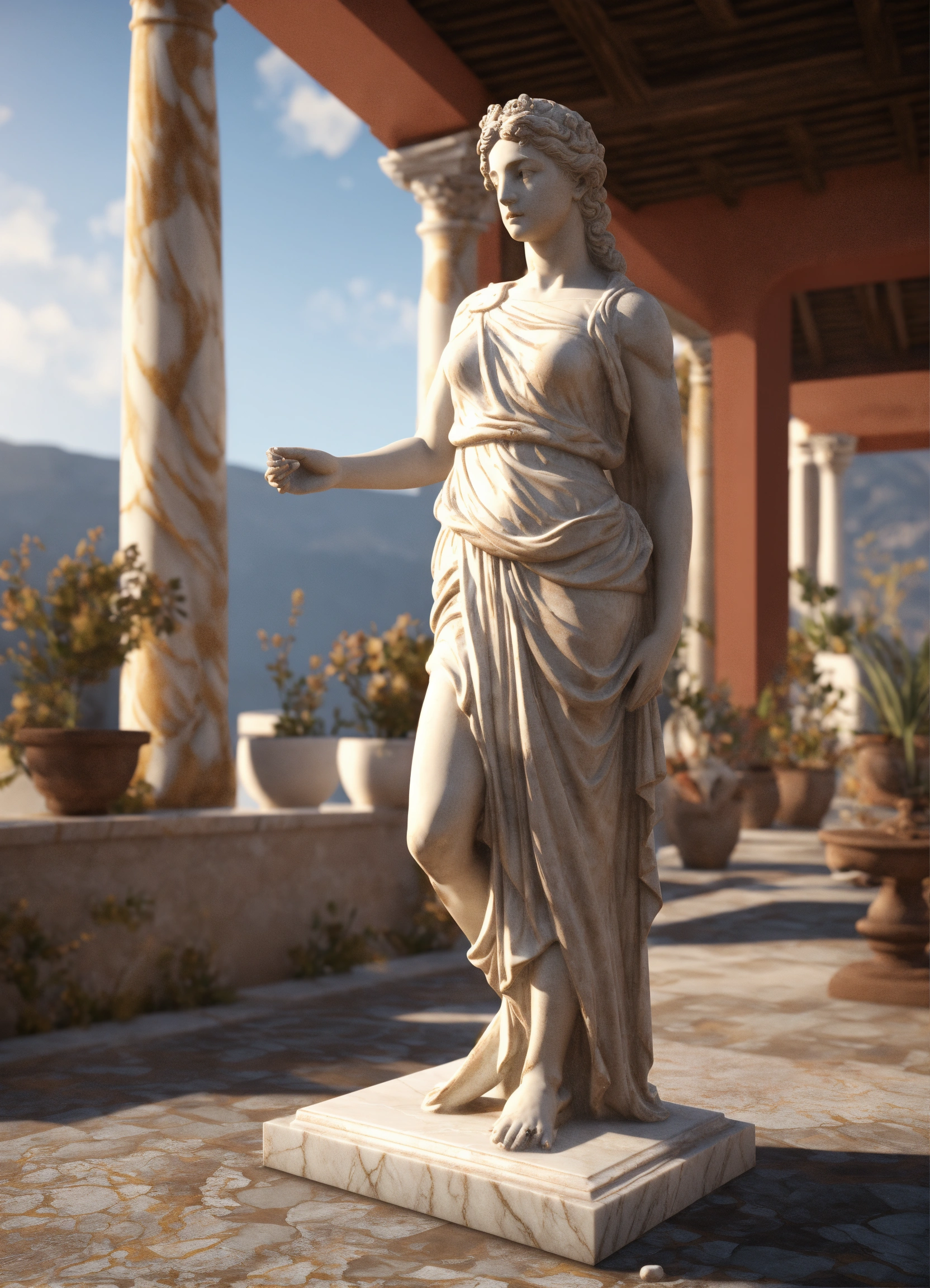 Lexica - Marble statue, latina, greek statue, rooftop, unreal engine render
