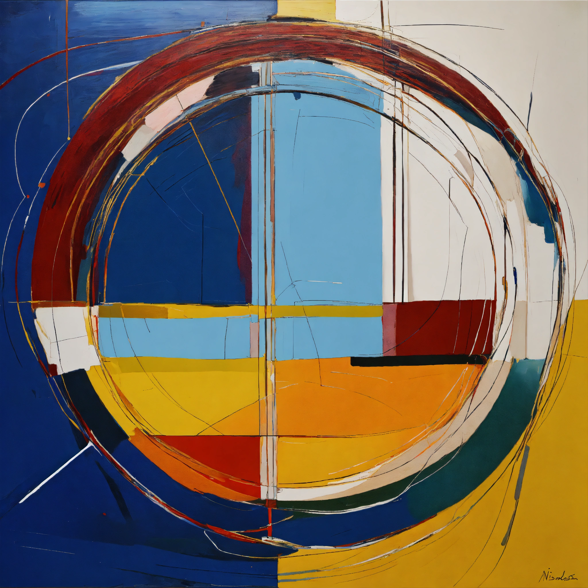 Lexica - Abstract line art, circle, oil painting, transparent, in style ...