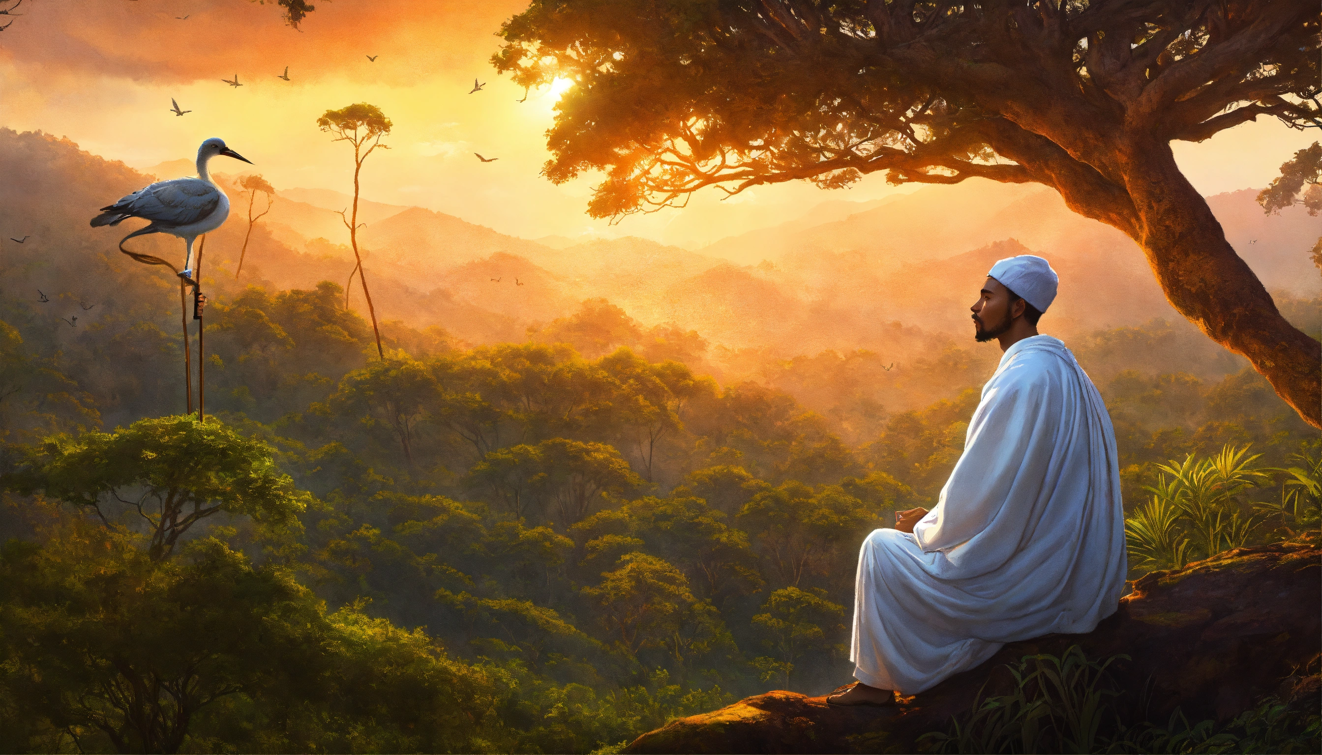 Lexica - An ethiopian monk dressed in white meditating the forest with ...