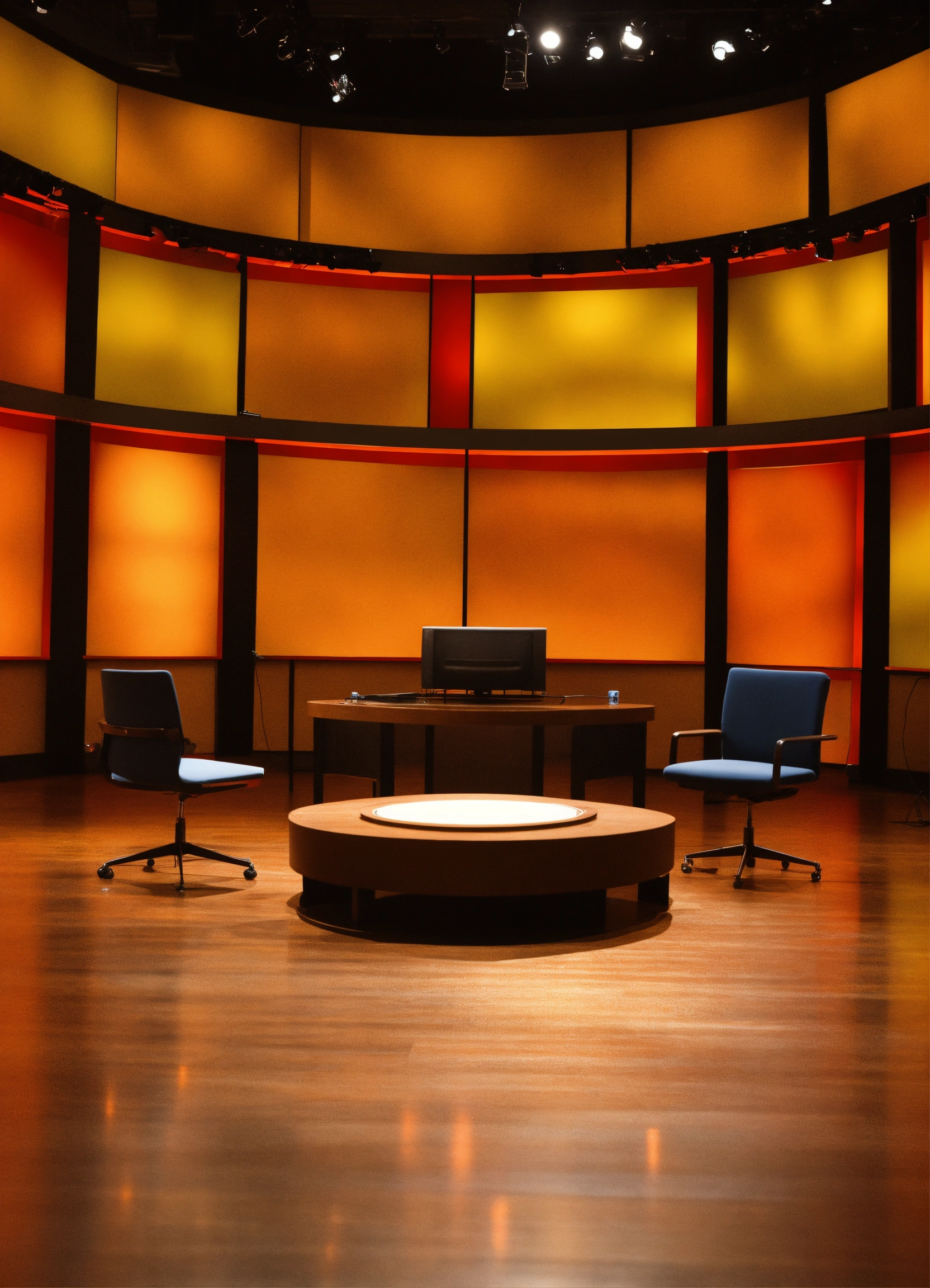 Lexica - An empty talk show set. With monitors.