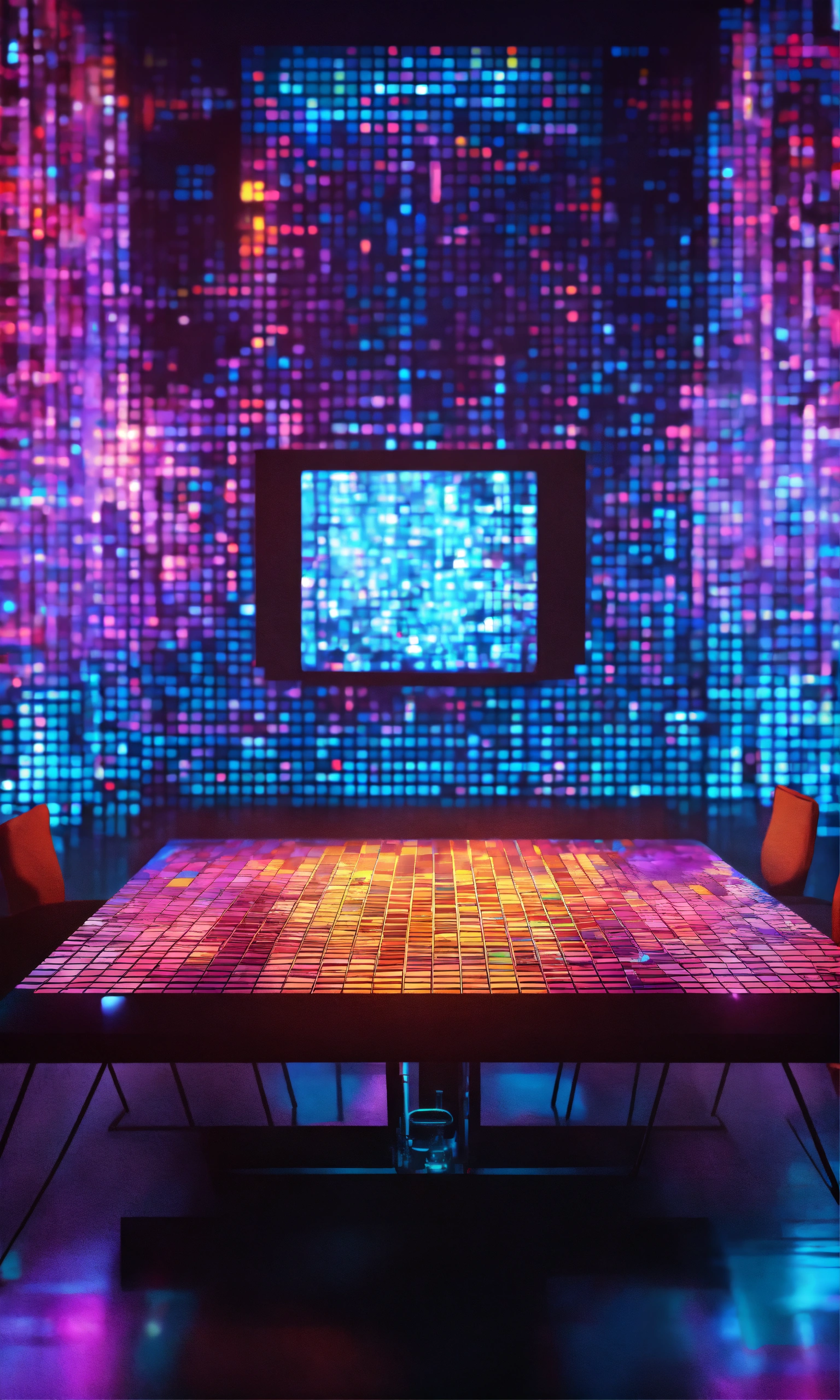 Lexica - Hologram of pixel squares above the table, cyberpunk style ...