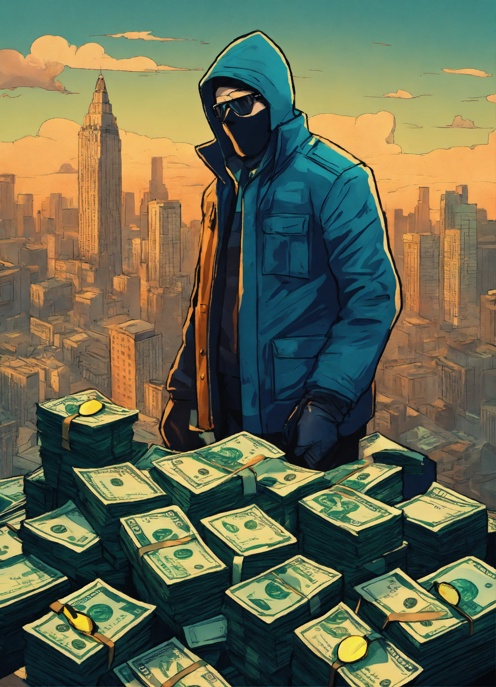 Lexica - Bank robber, drawing, art, 4k, cartoon style , big bundle of ...