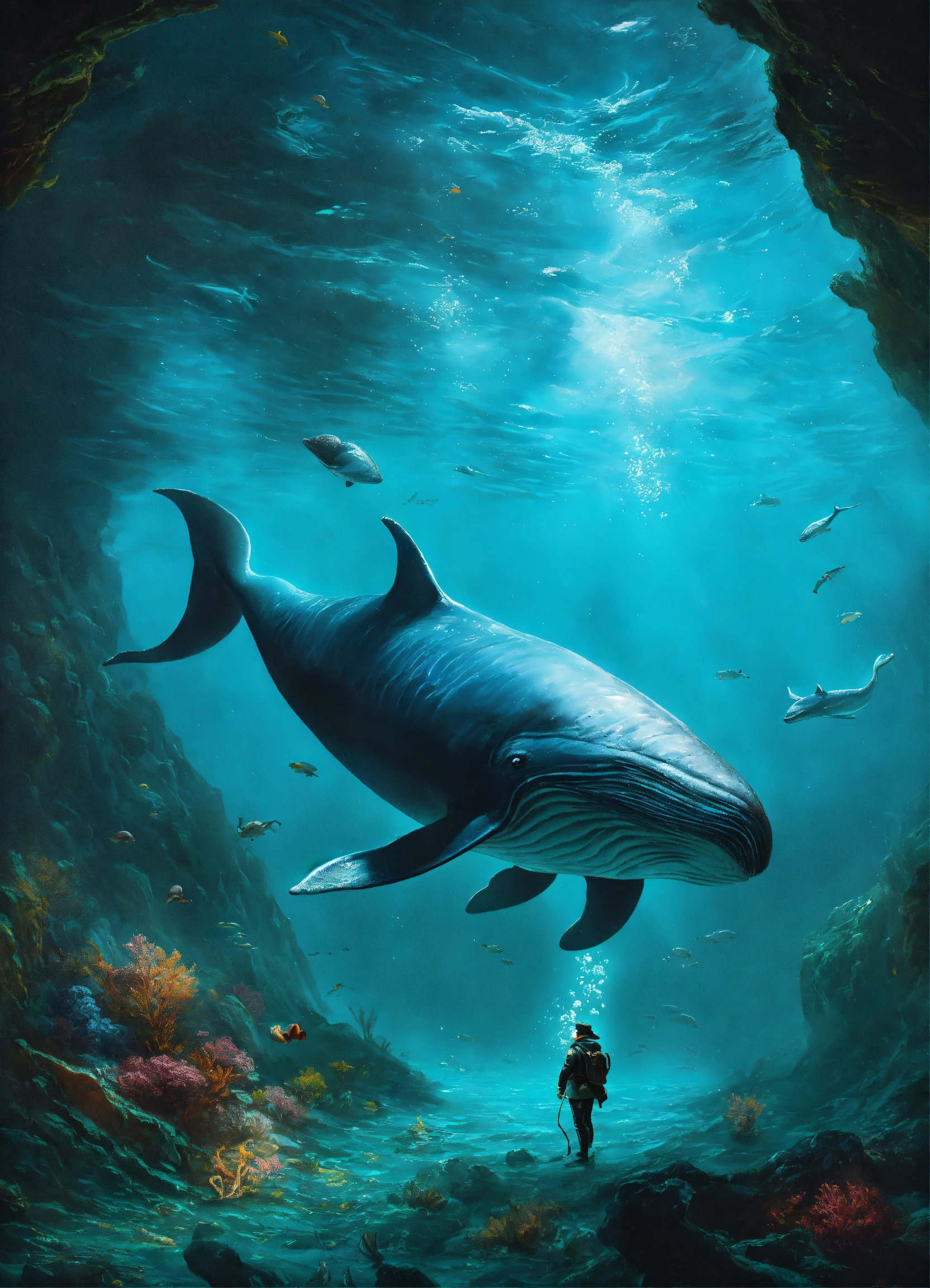 Lexica - An alien whale swimming away under the frozen surface, low ...