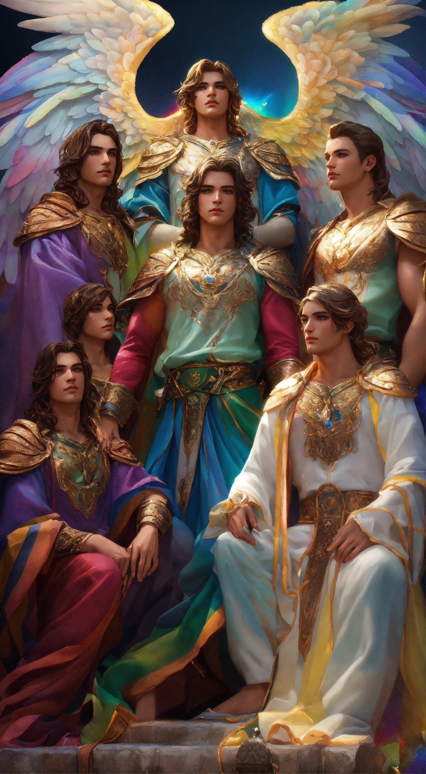 Lexica - Group of 7 beautiful and perfect male Angels, detailed and ...