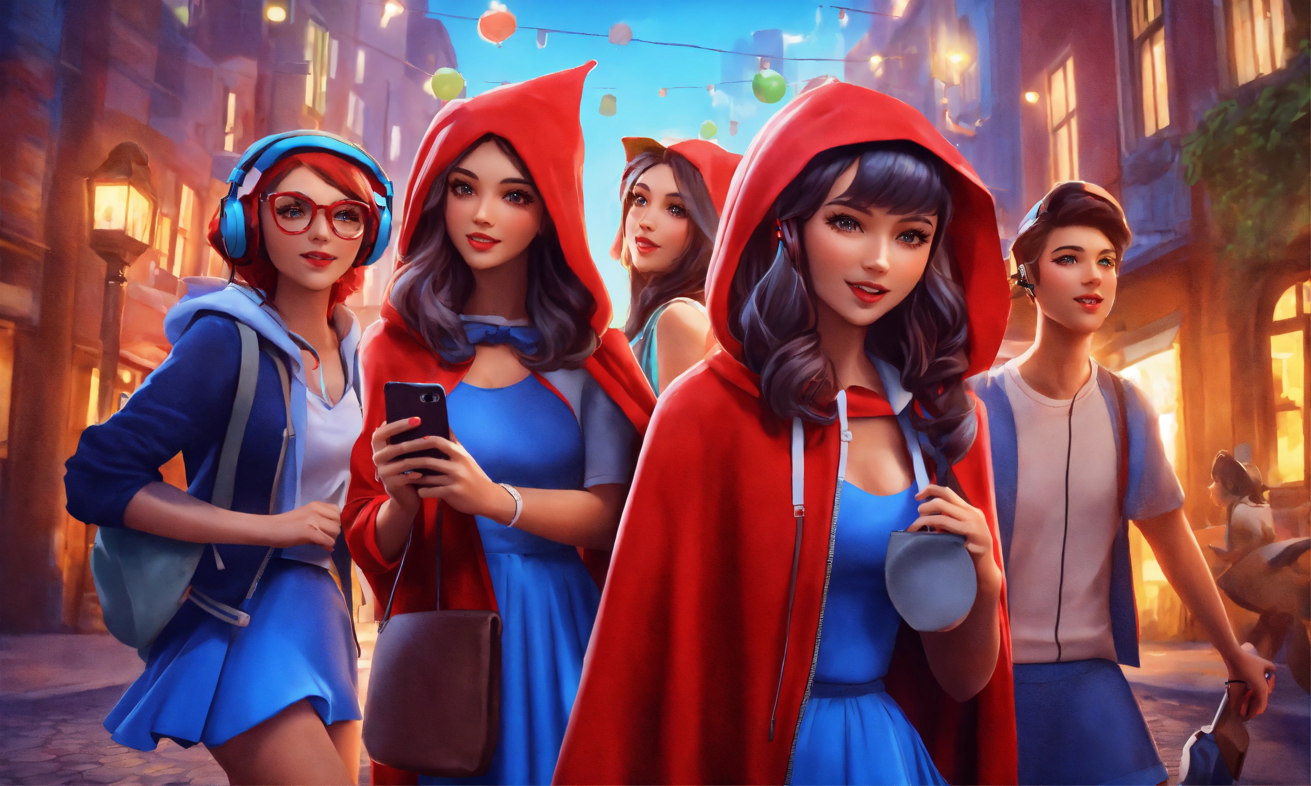 Lexica - Cartoons happy modern Red Riding Hood, taking selfie with ...
