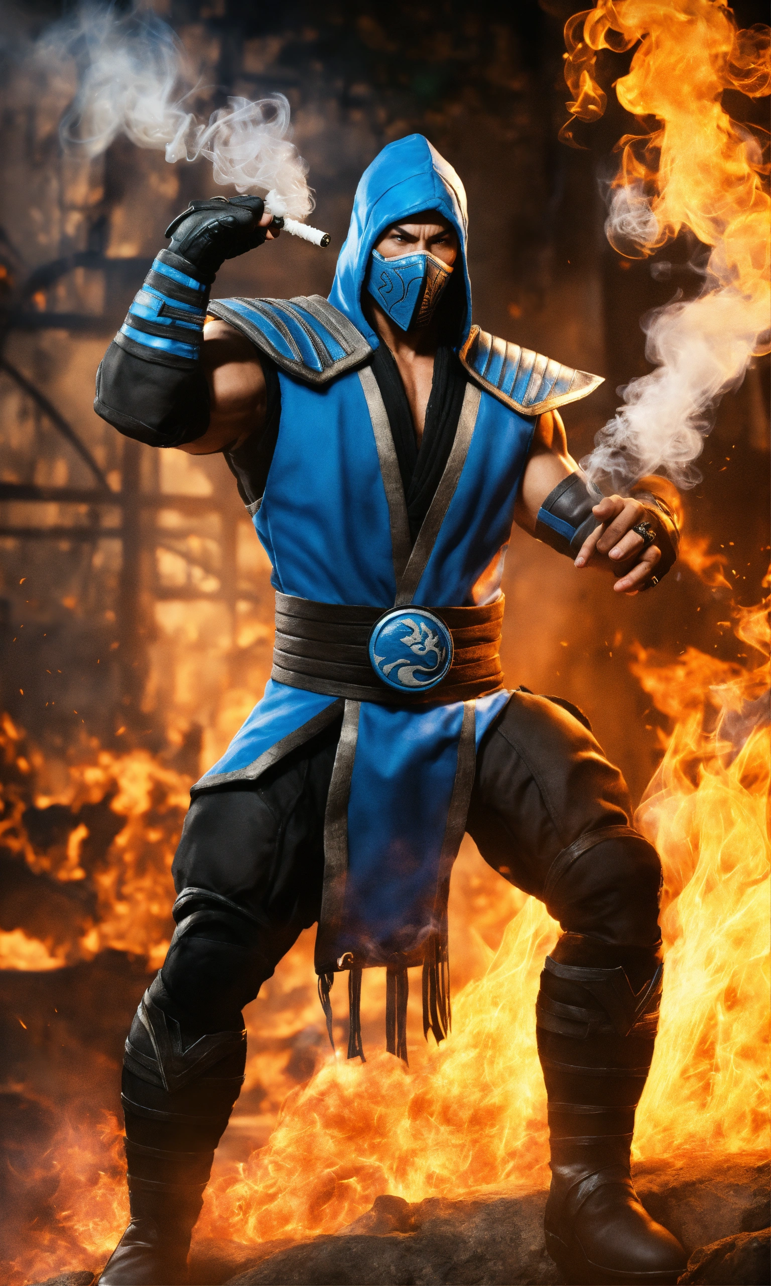 Lexica - Sub-zero from mortal kombat smoking a large joint.