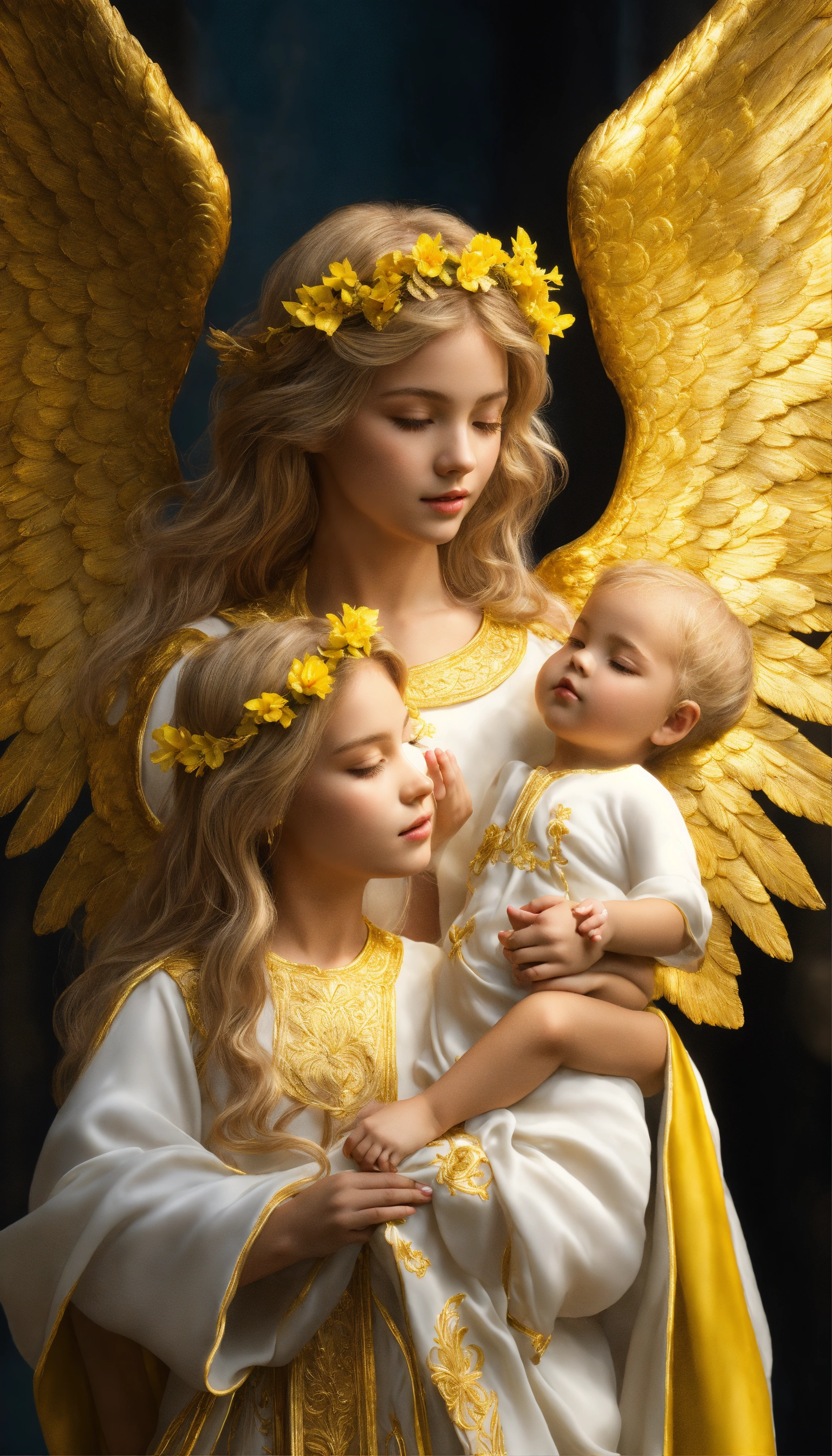 Lexica - 2 Guardian angel hugging a pretty and defined little angel ...
