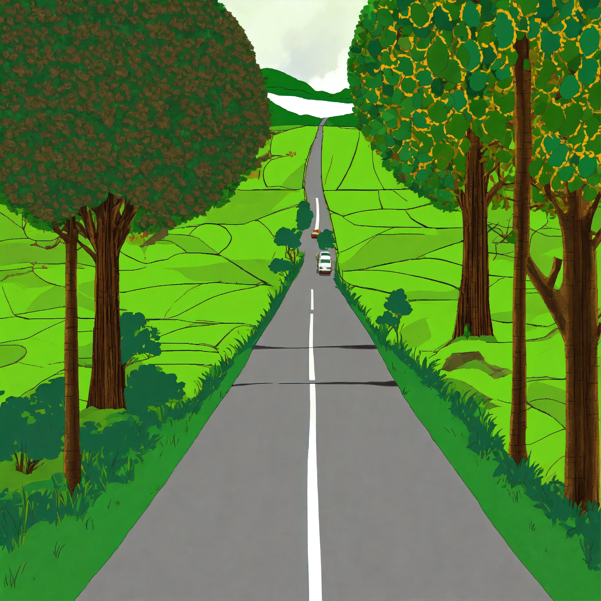 Lexica - Two roads split off, fork in the road, tree in the middle ...