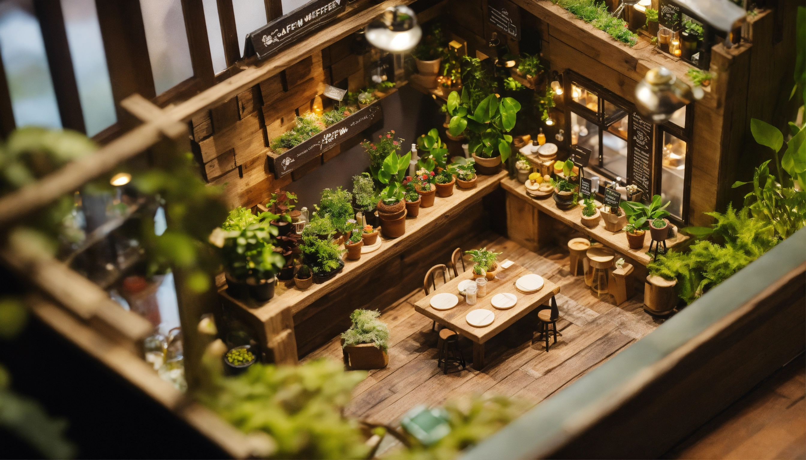 Lexica - A top-down view of a mini diorama of a cafe, lots of indoor ...