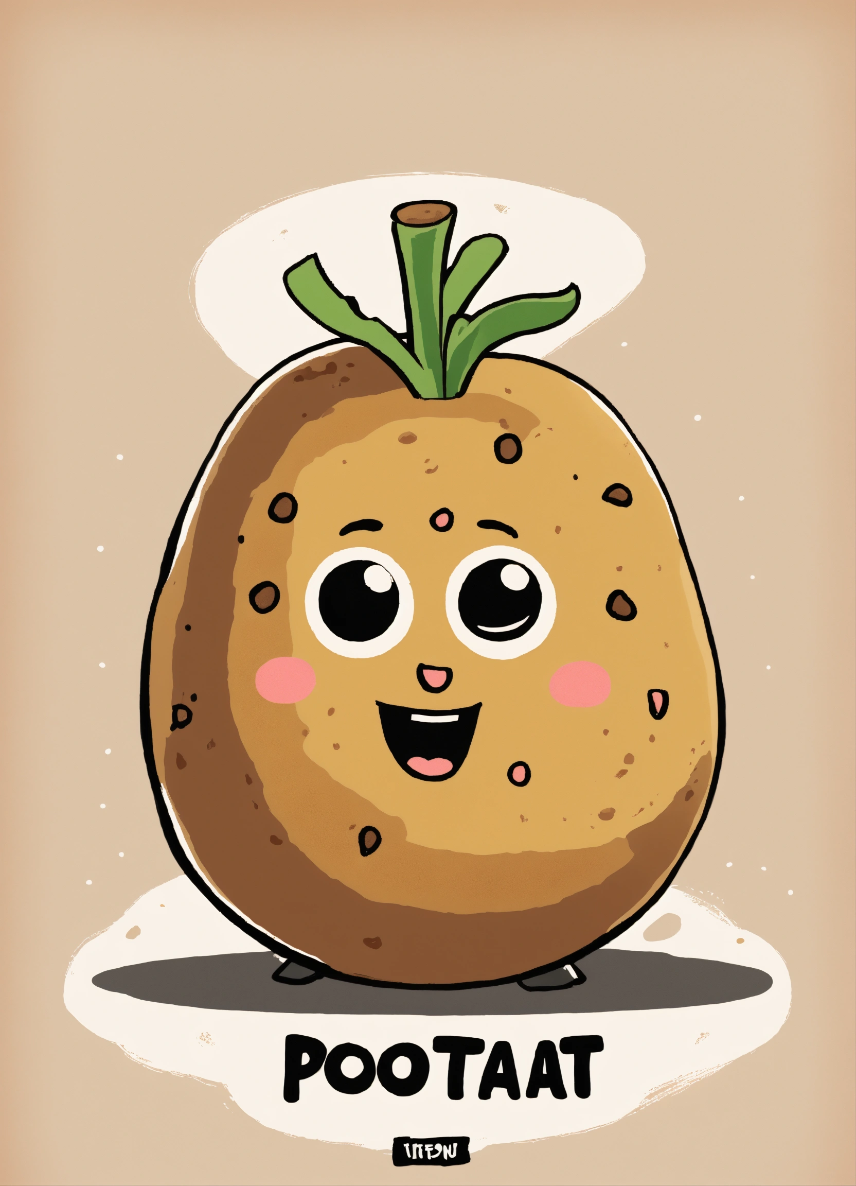 Lexica - A cartoon cute potato on its side with black text above it ...