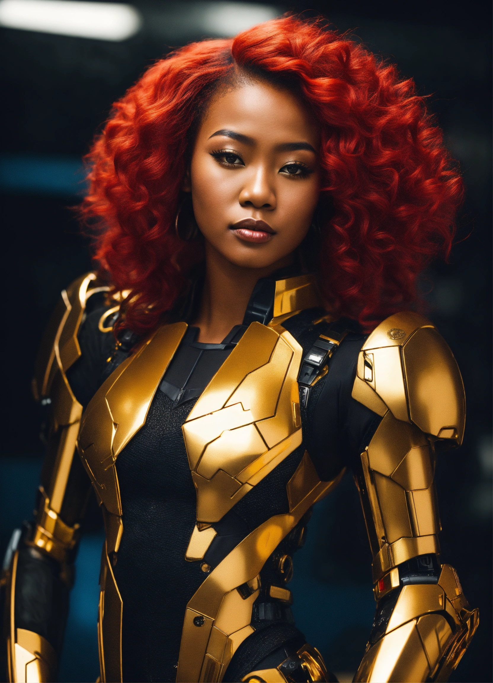 Lexica - Full body portrait, black asian african woman, red hair, black ...