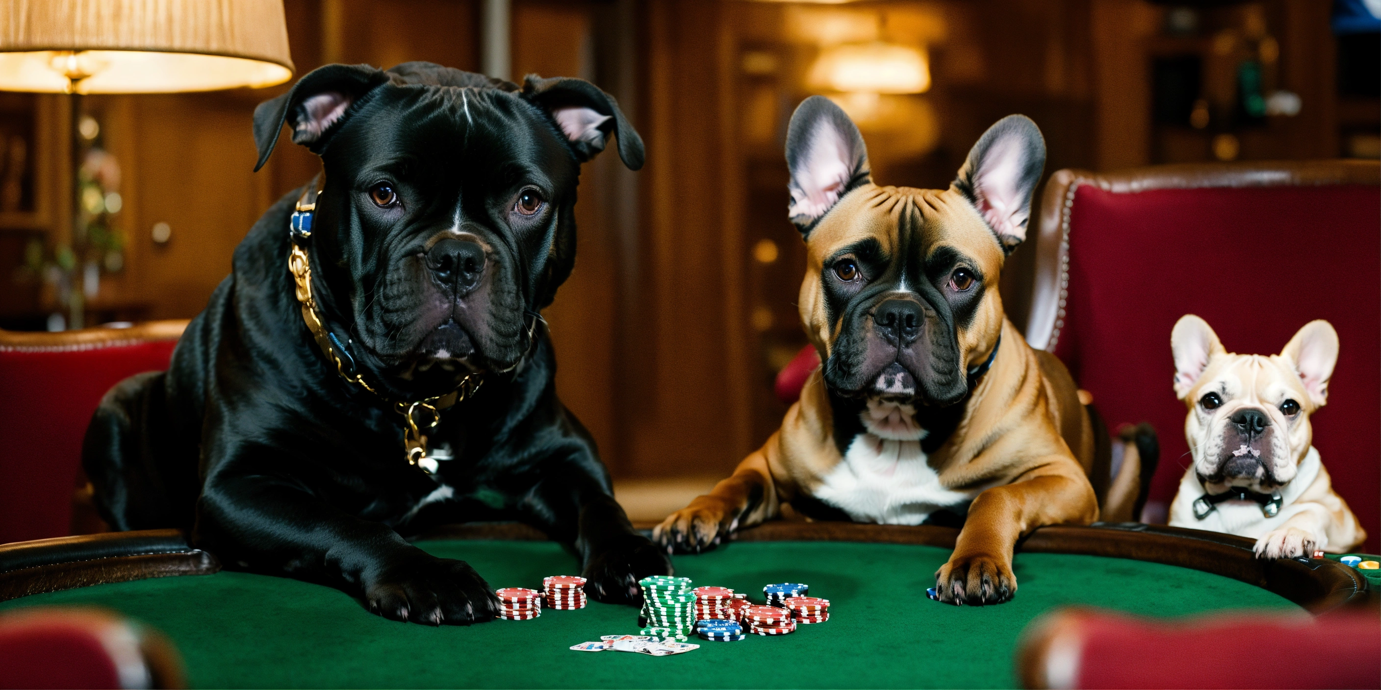 Lexica - A pitbull, french bulldog, and a black lab playing poker