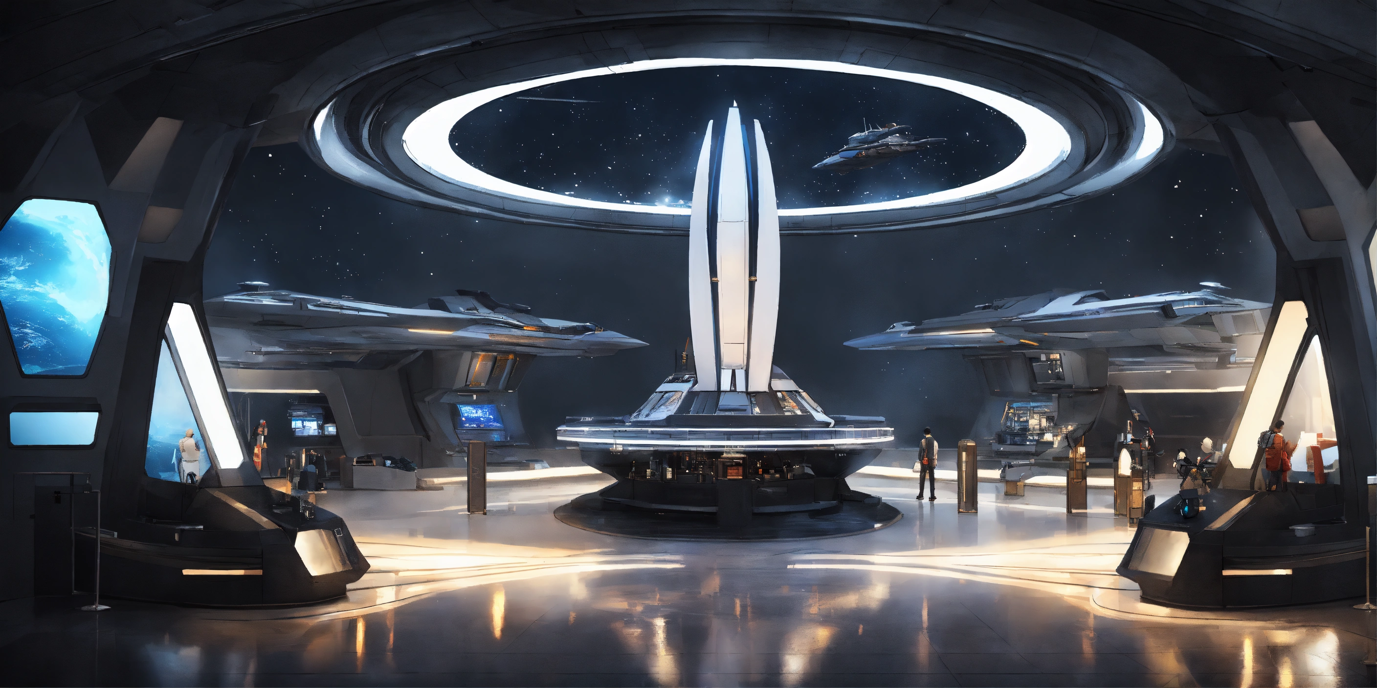 Lexica - Large spaceship lobby, modern design, classic artifact decor ...