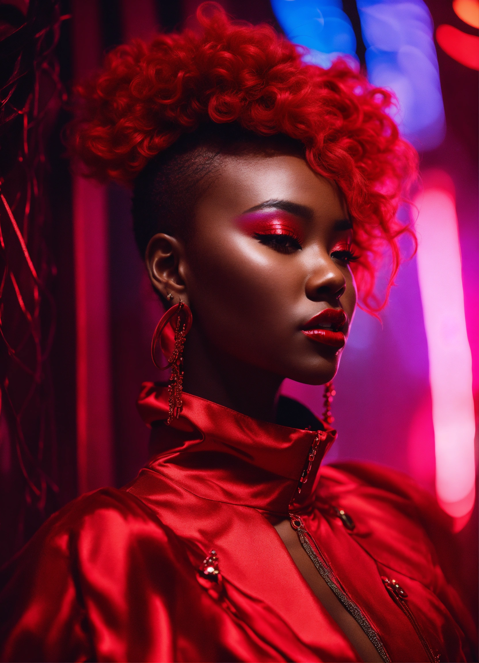 Lexica - A dark skin black female Kpop idol in a all red sleek ...