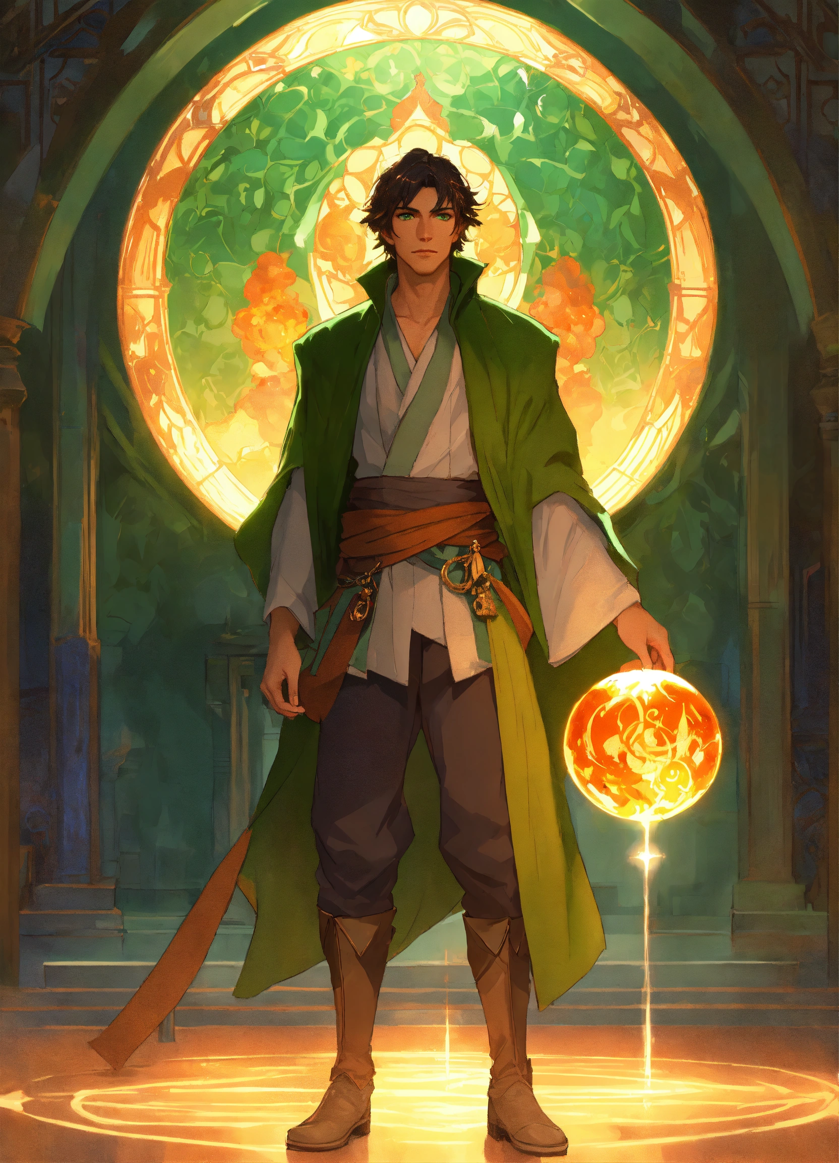 Lexica - Handsome, human, imperial male sorcerer with glowing fire orb ...