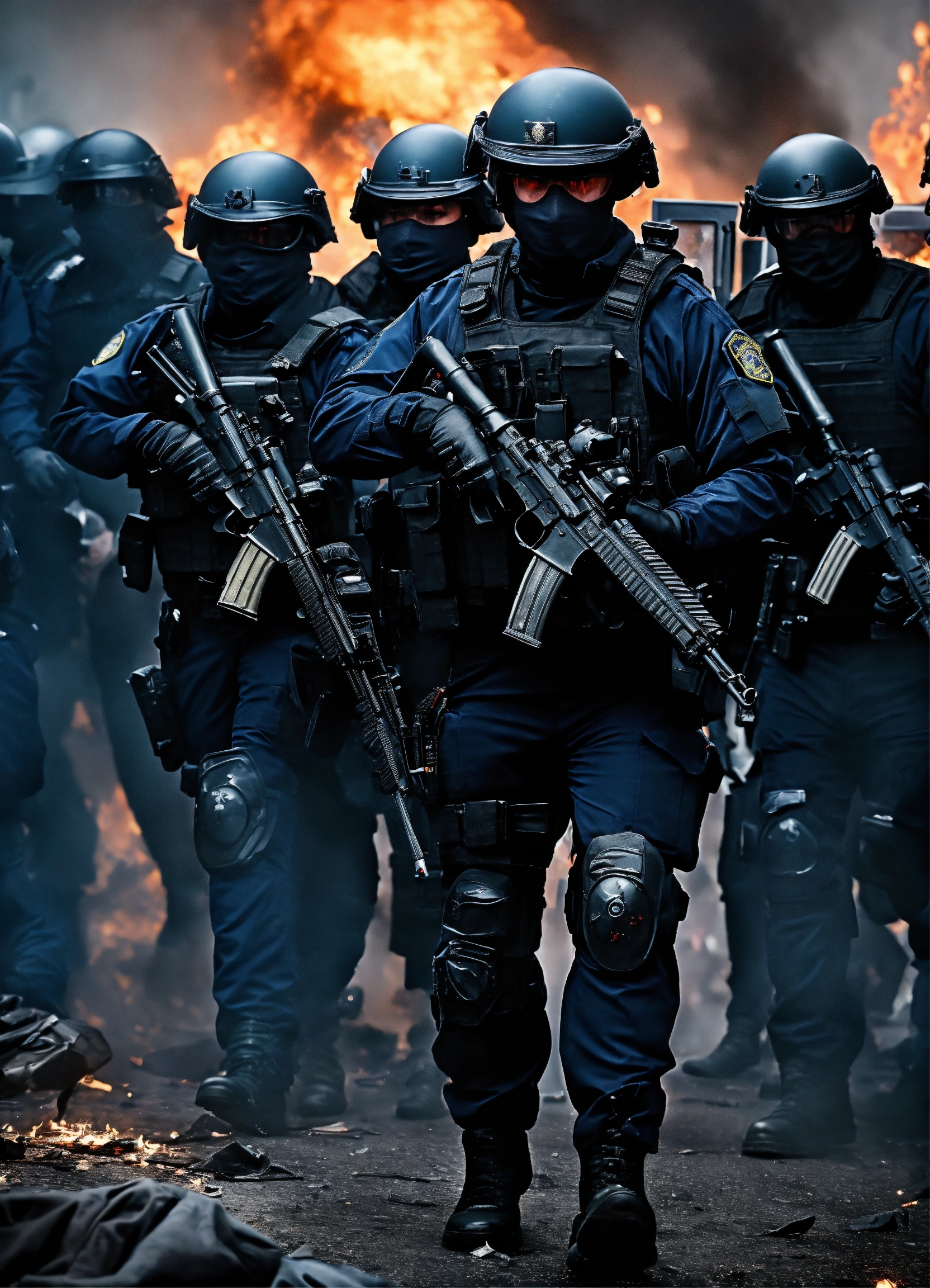 Lexica - Evil demonic Militarized police at a protest, chaotic scene ...