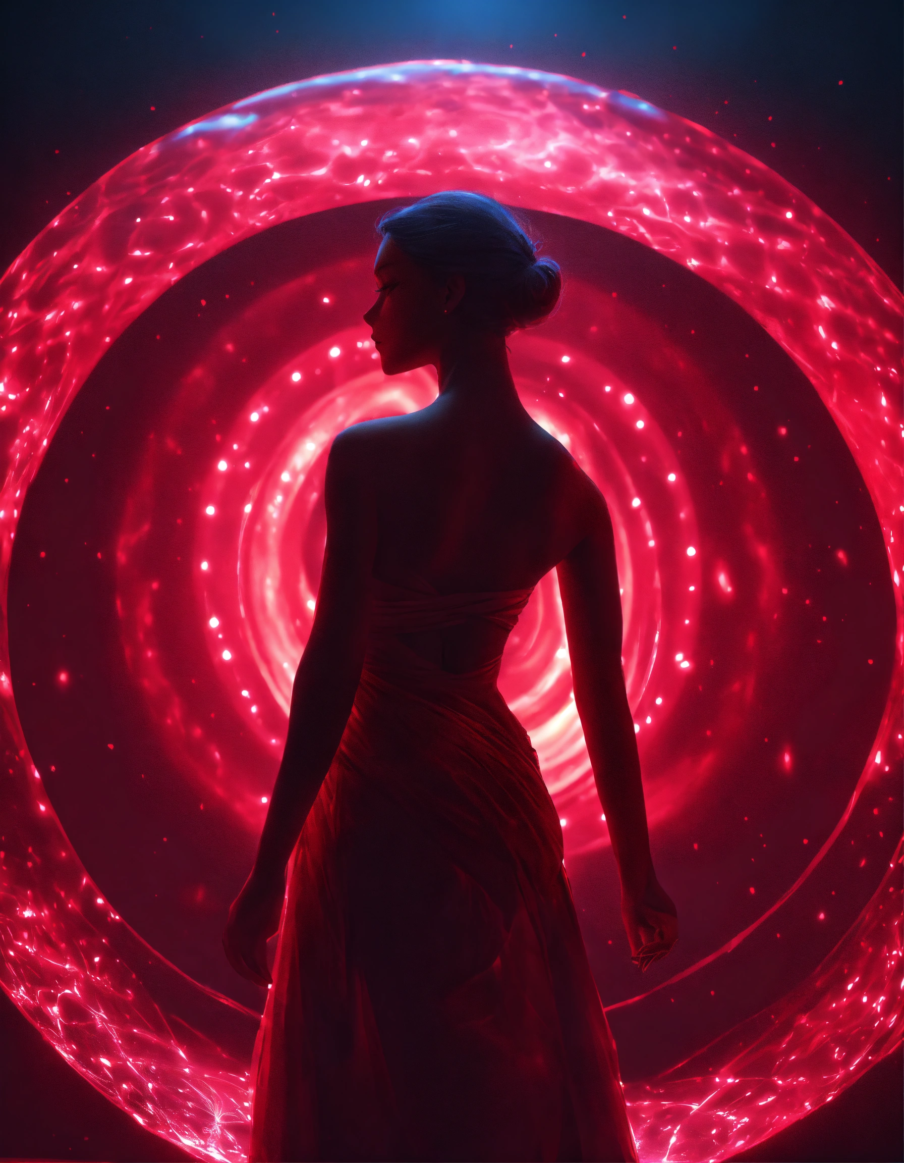 Lexica - A female human silhouette with a ruby-colored vortex at her ...