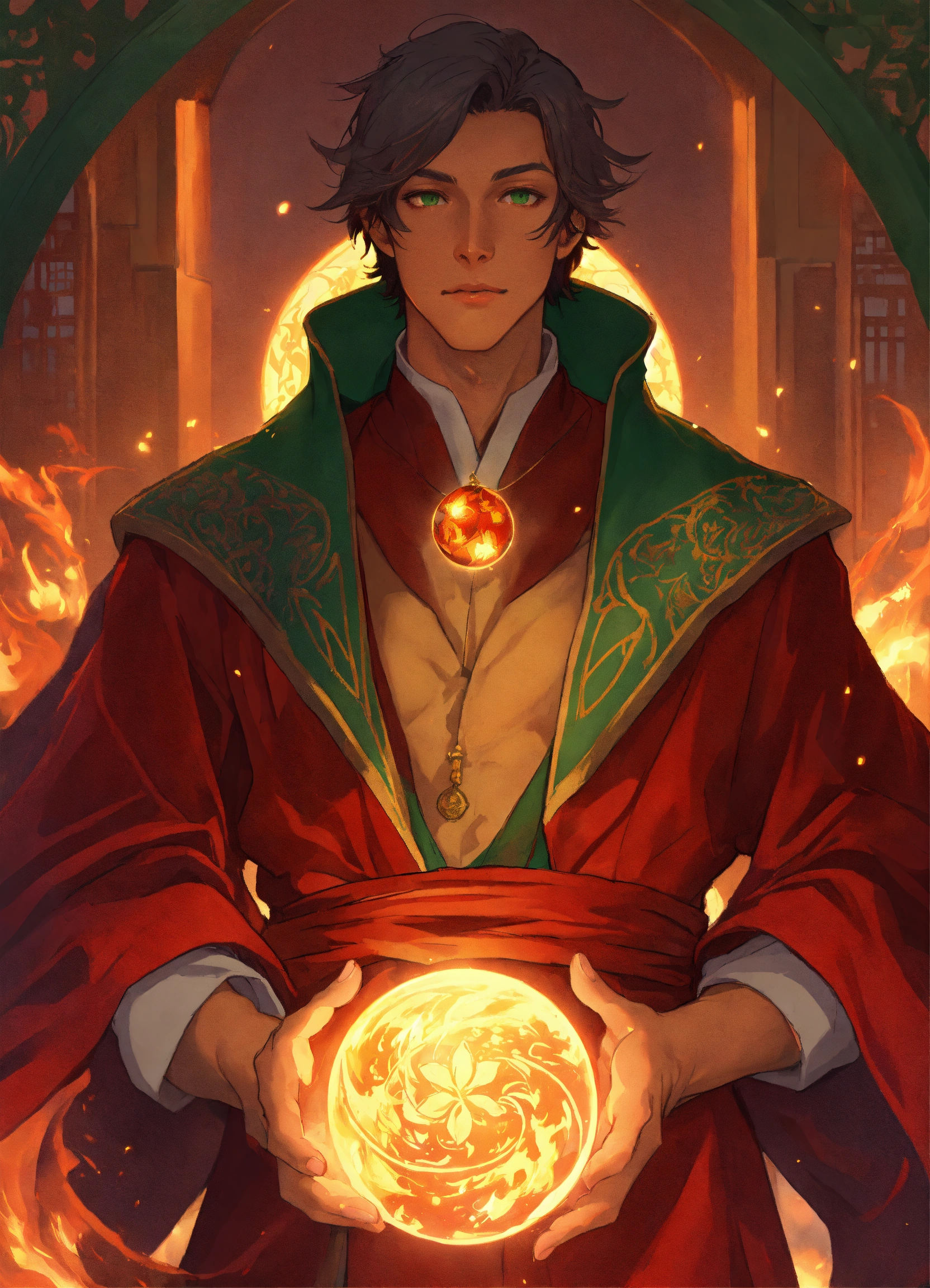Lexica - Handsome, human, imperial male wizard with glowing fire orb ...