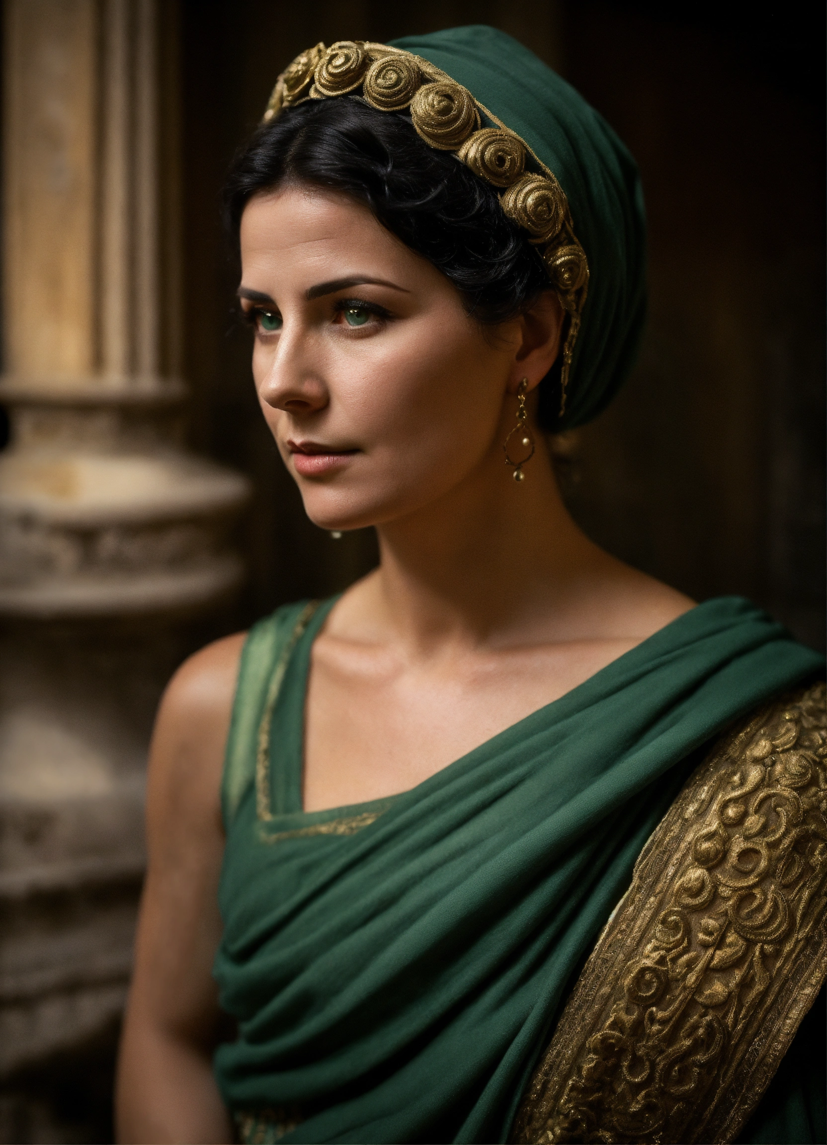 Lexica - A Roman woman with black hair and dark green eyes. The hair is ...