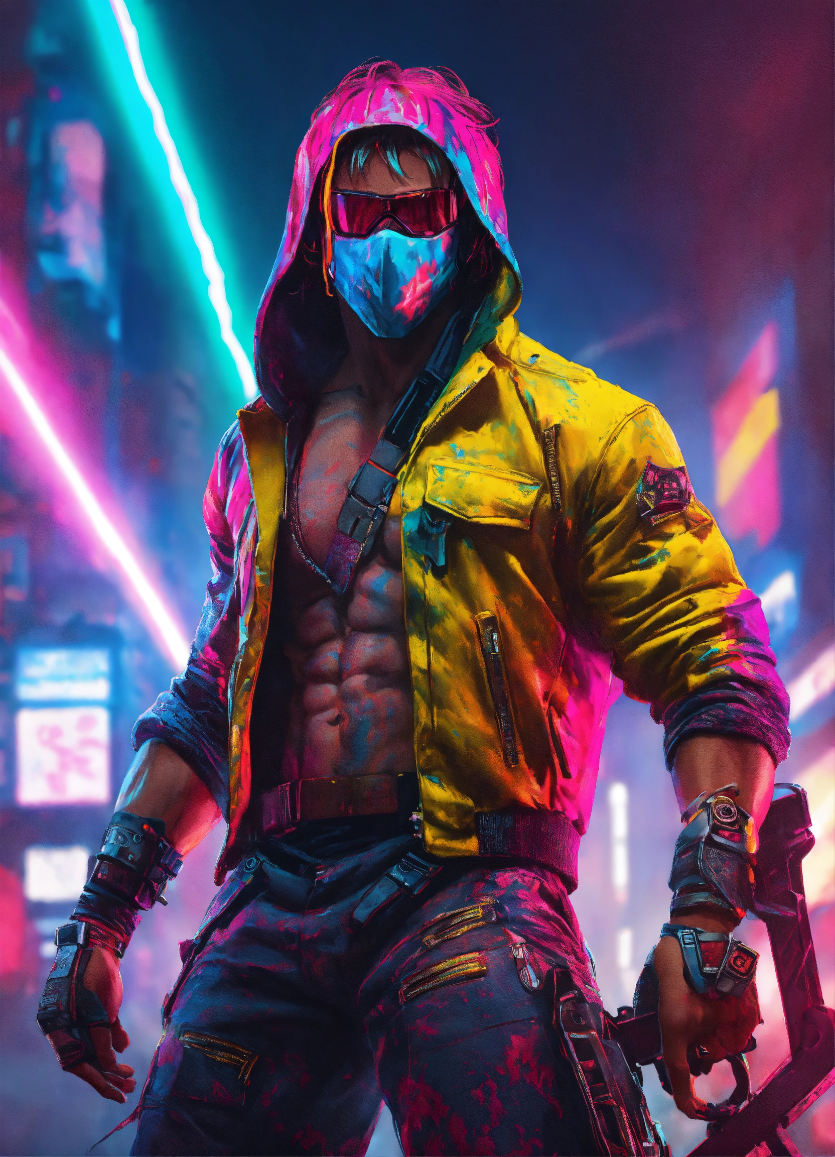 Lexica - Cyberpunk slasher with muscles in a tie-dyed hocky mask ...