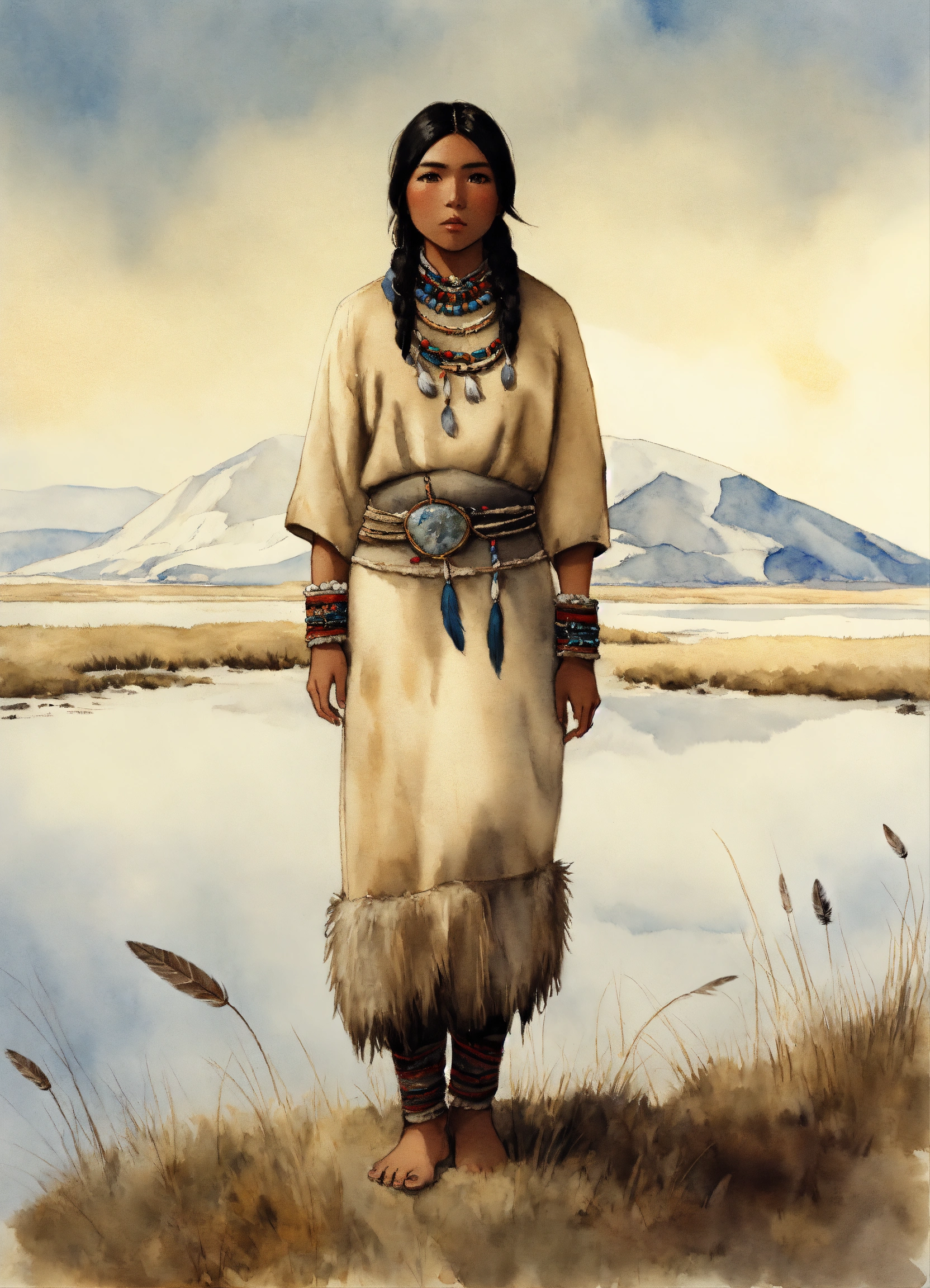 Lexica - Full body Illustration of an inuit woman, young, 18 years old ...
