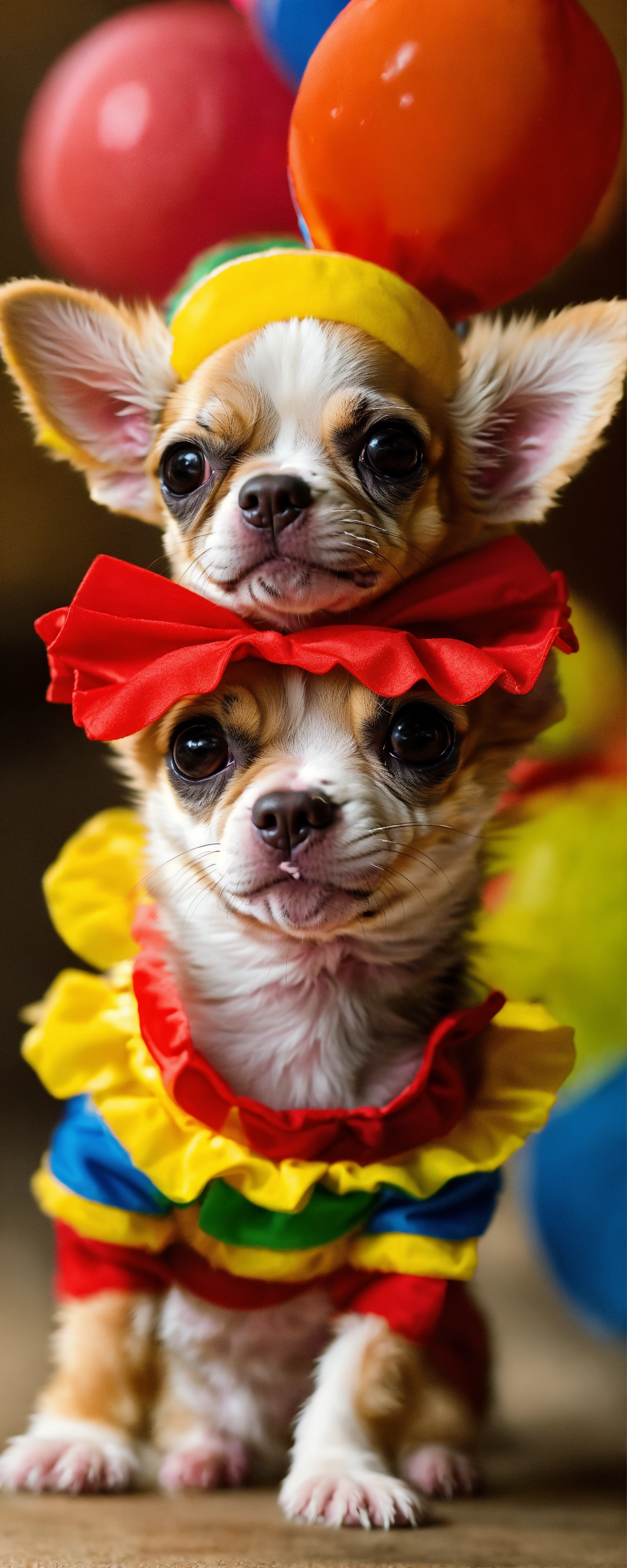 Lexica - A very cute and sweet baby Chihuahua puppy dressed as a clown ...