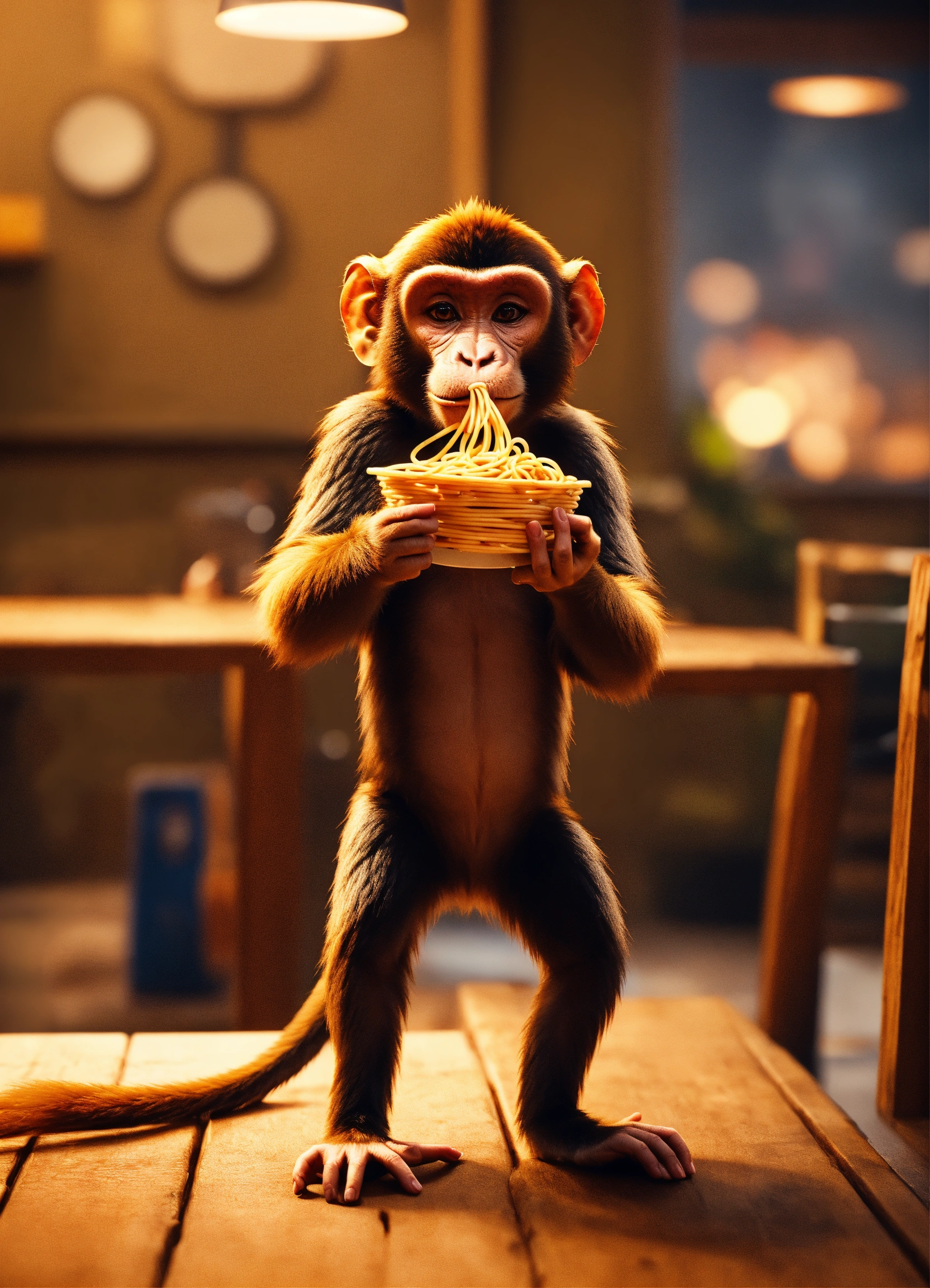 Lexica - A monkey standing on 2 legs, eating spaghetti, unreal engine ...