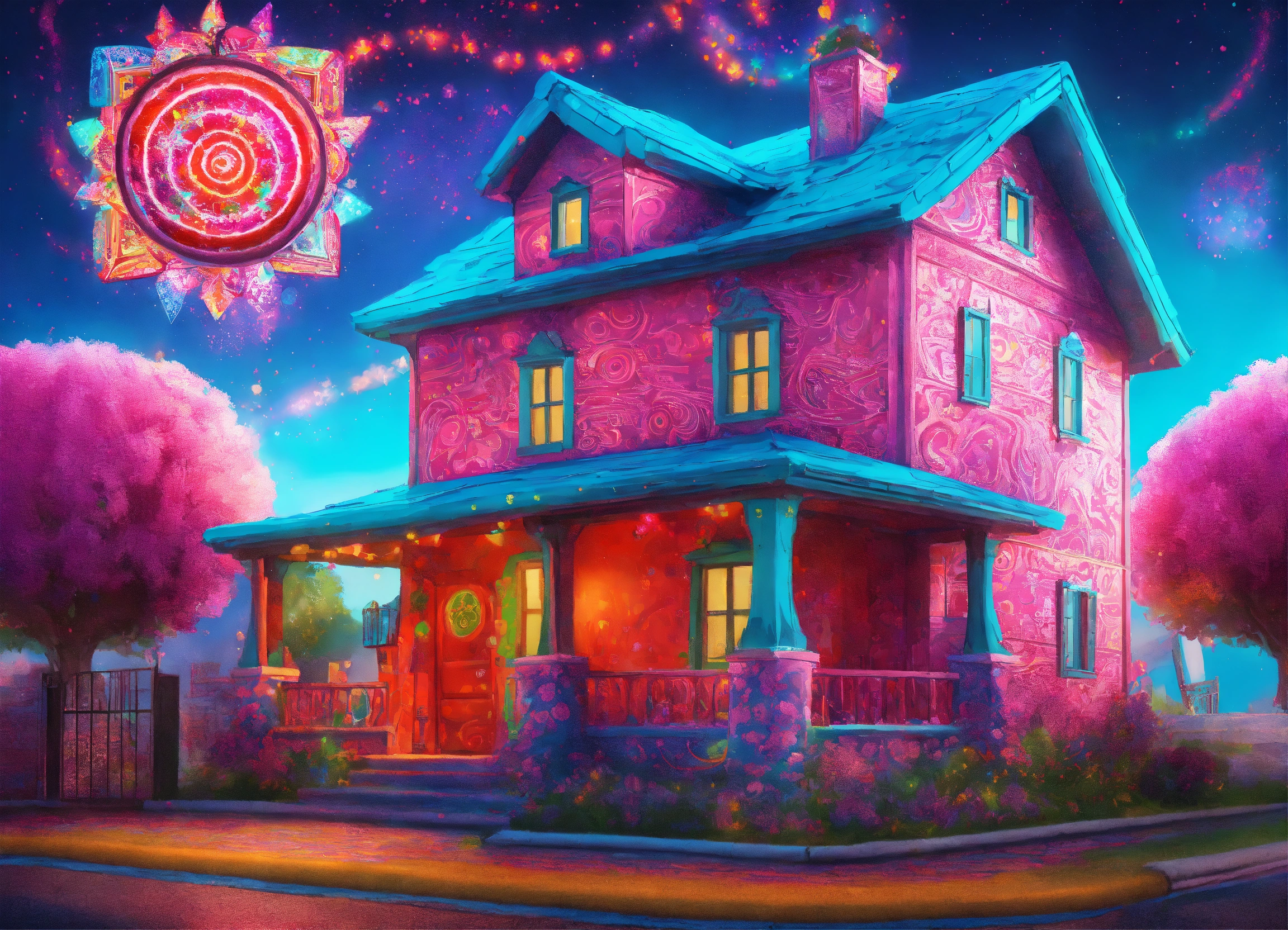 Lexica - Traditional cute Peppermint house on a background of vibrant ...