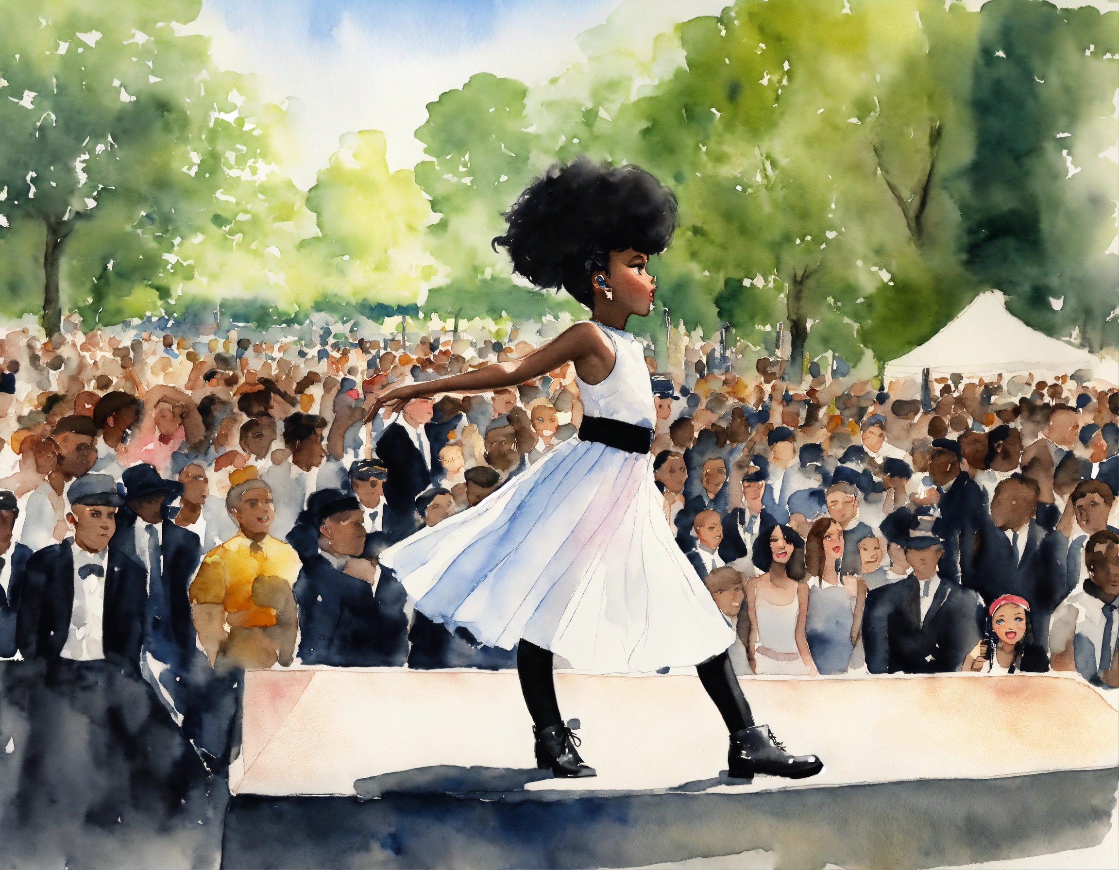 Lexica - Detailed watercolor of 8 year old Janelle Monae dancing on ...