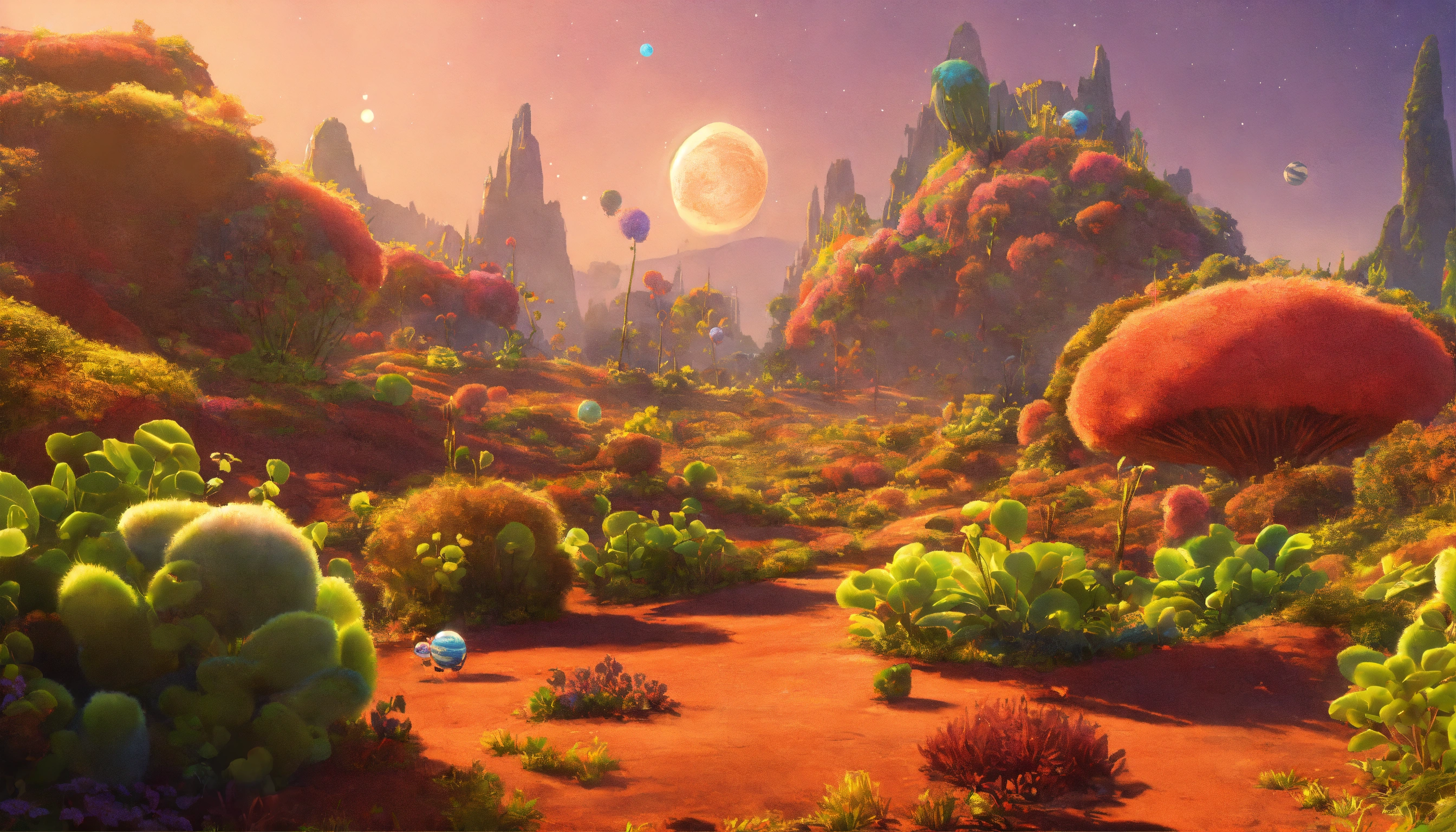 Lexica - A planet with furry plants, pixar art style