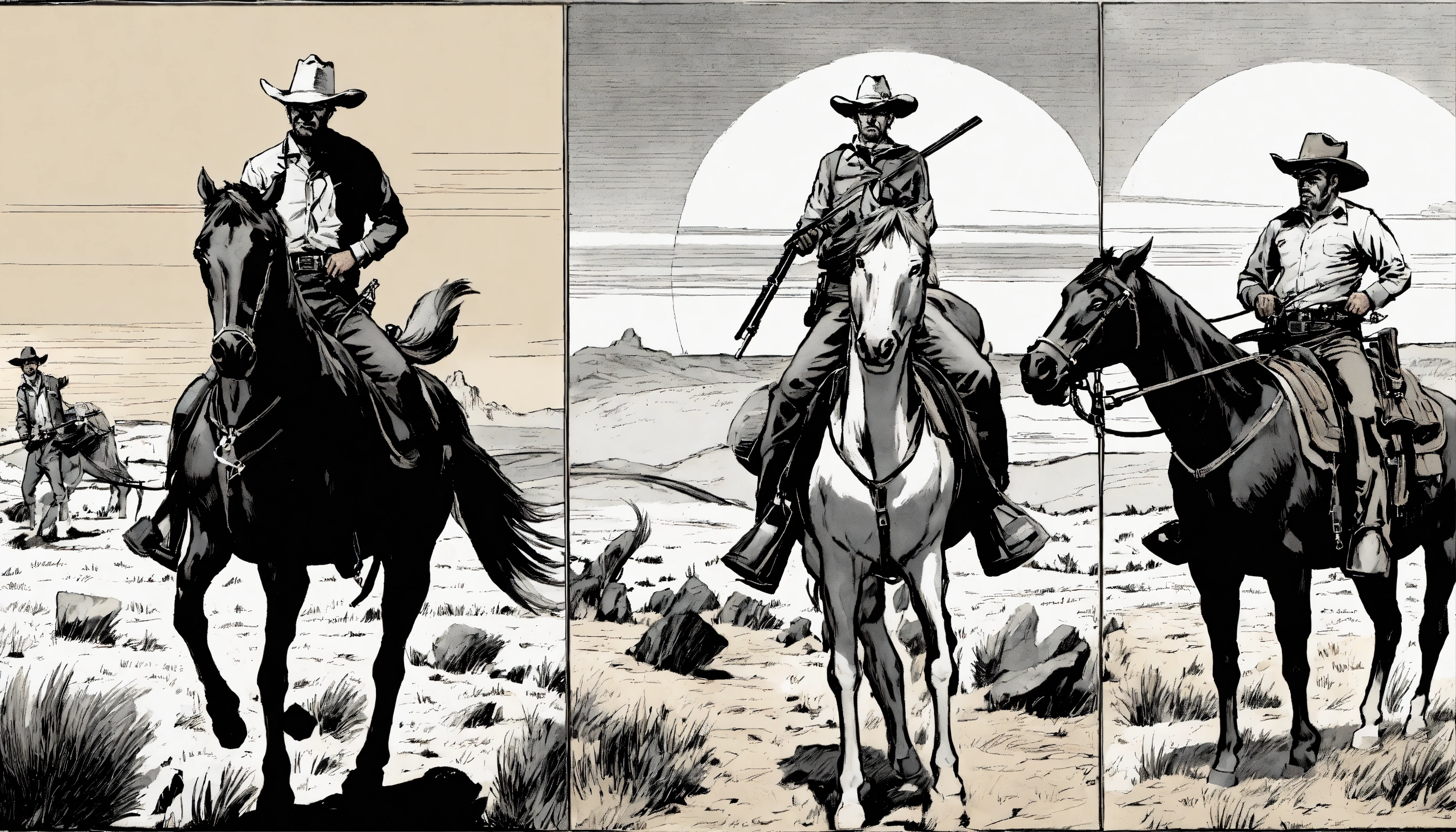 Lexica - A classic far west comic page vignettes , cowboys , black white