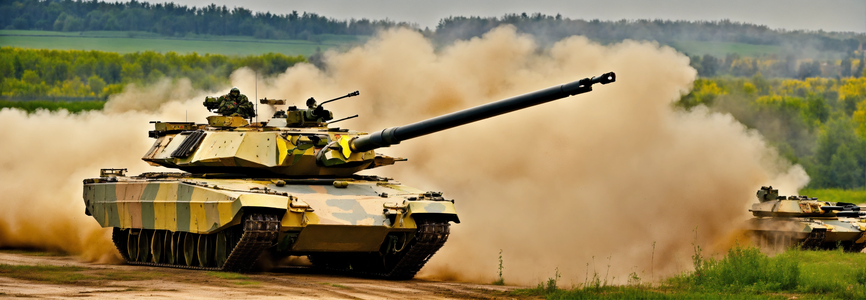 Lexica - Ukrainian Abrams tanks in battle. Ukrainian camouflage.