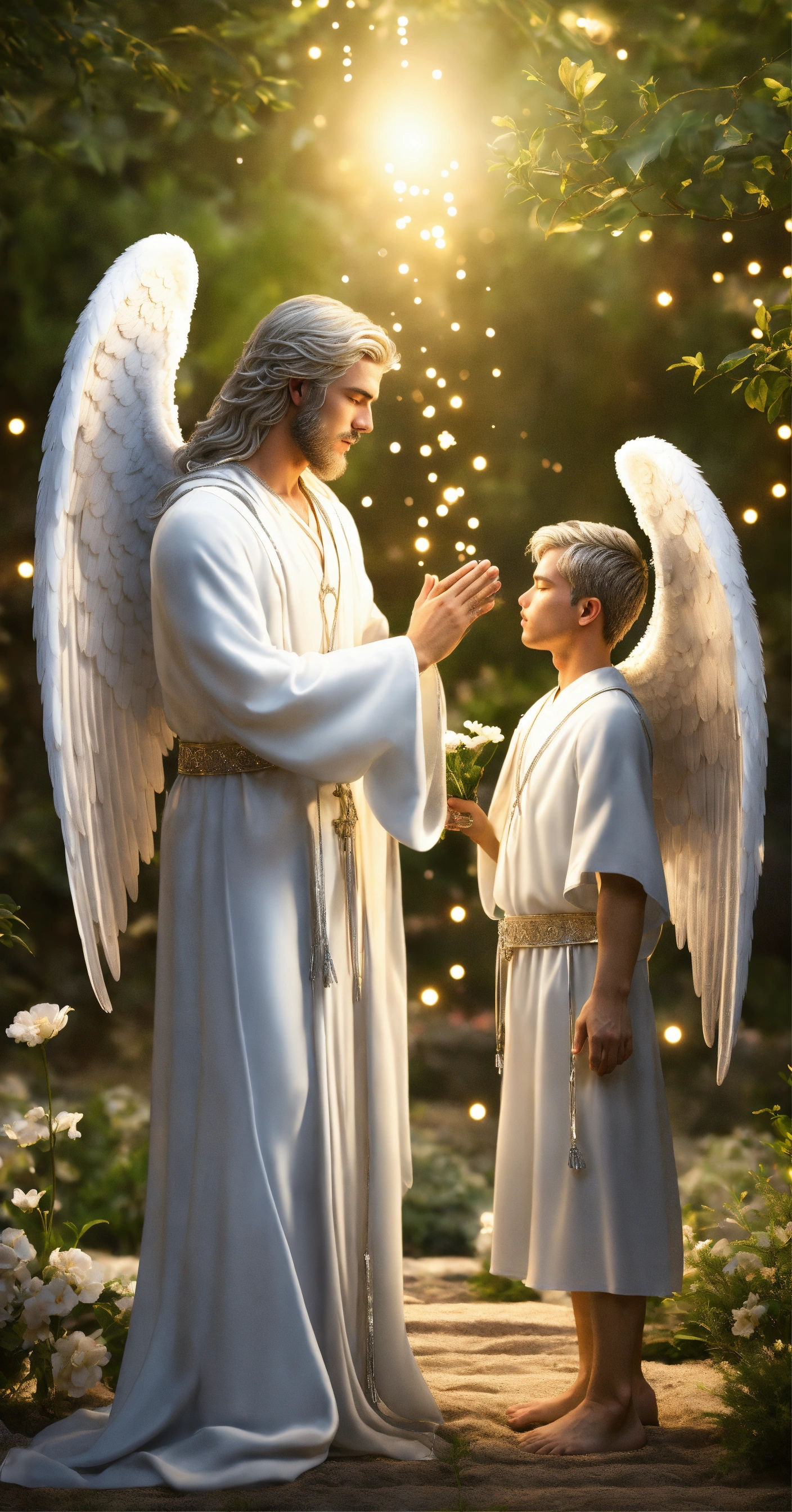 Lexica - 2 male guardian angels with detailed and luminous white angel ...
