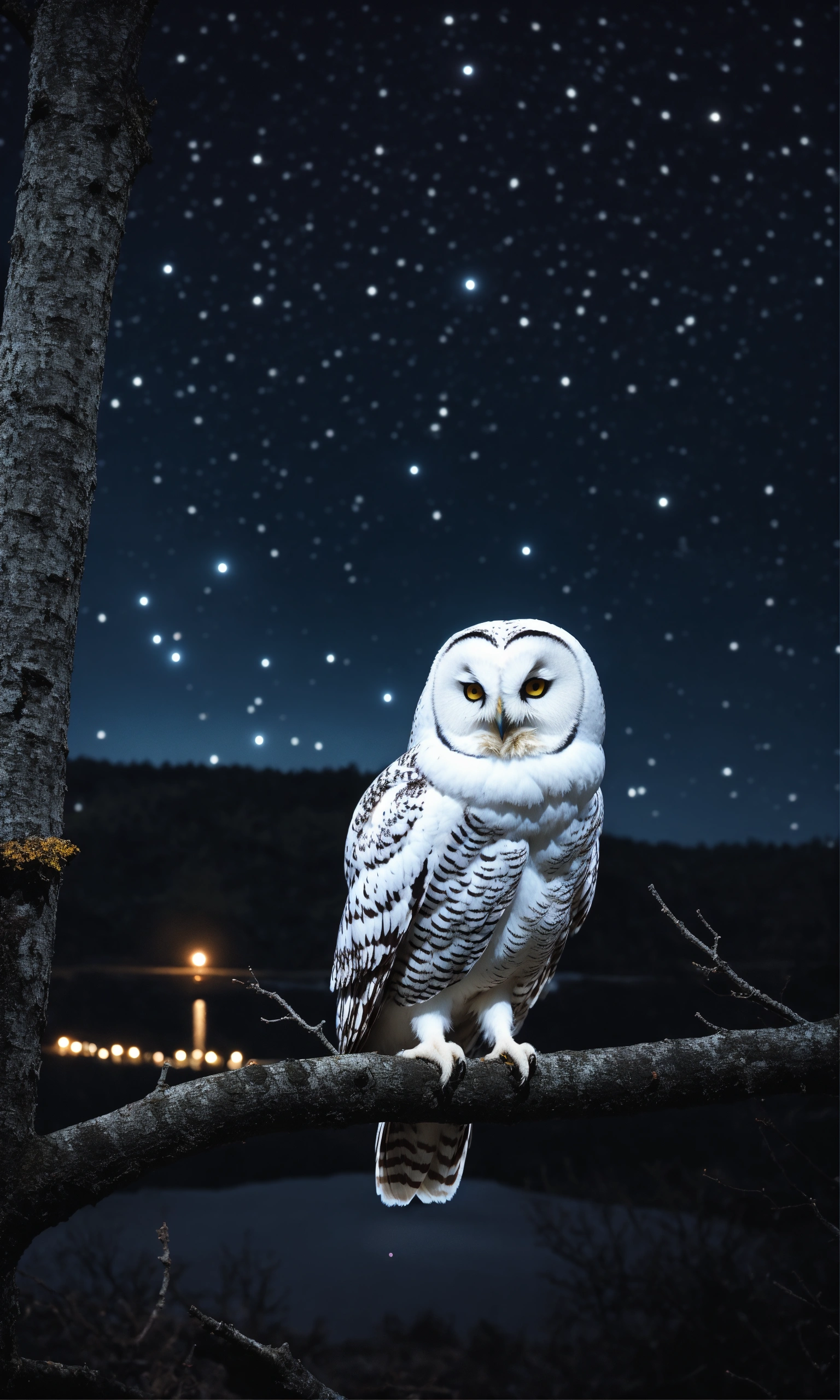 Lexica - Cinematic image of white owl of North America at night new moon