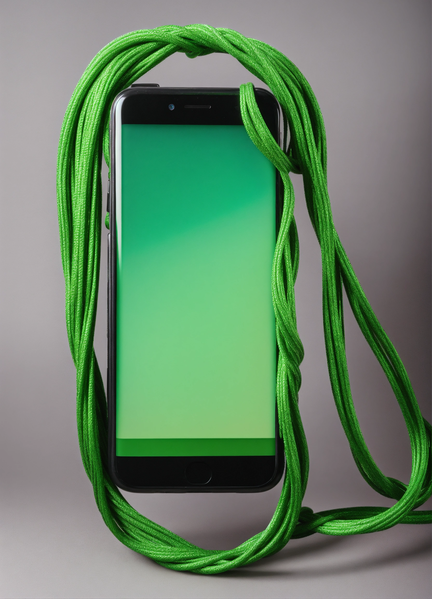 Lexica - Suspended green bungee cords in knot, cords holding phone ...