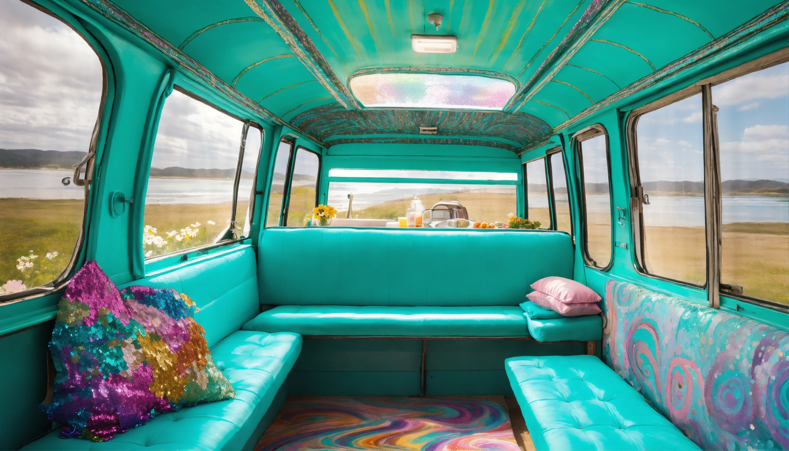 Lexica - Concept art of hyper realistic turquoise Volkswagen bus ...